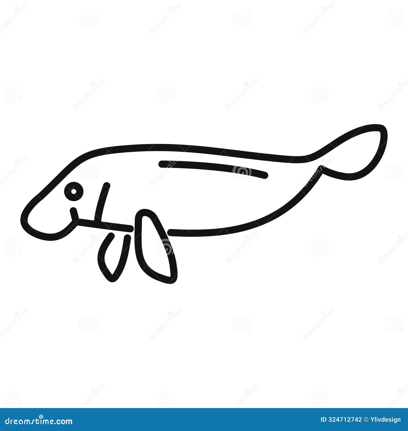Line Drawing of a Manatee Swimming in the Ocean Stock Illustration ...