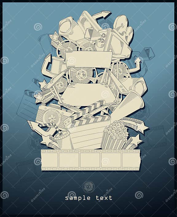 Line Drawing Movie Theme -vector -blue Stock Vector - Illustration of ...