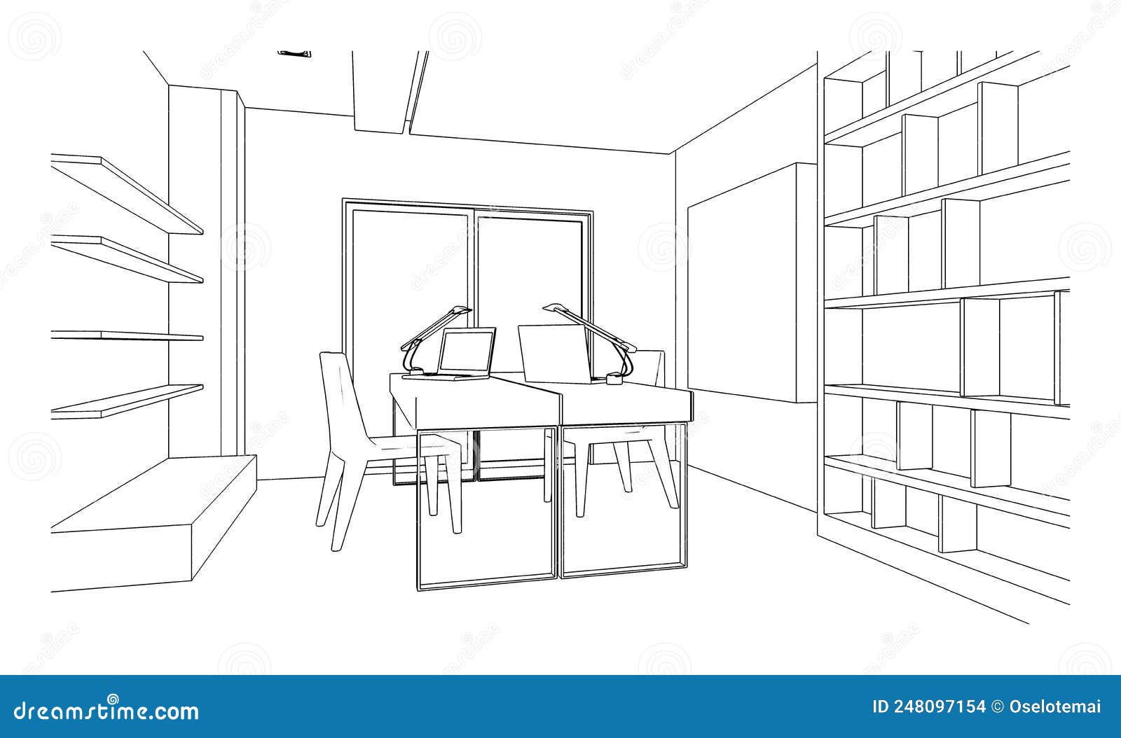 Line Drawing of Office Area,Modern Design Stock Illustration ...