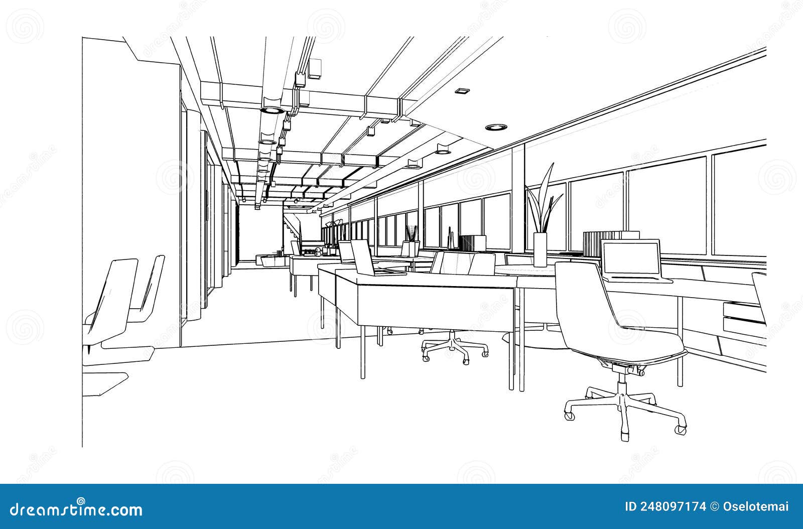 Line Drawing of Office Area,Modern Design Stock Illustration ...