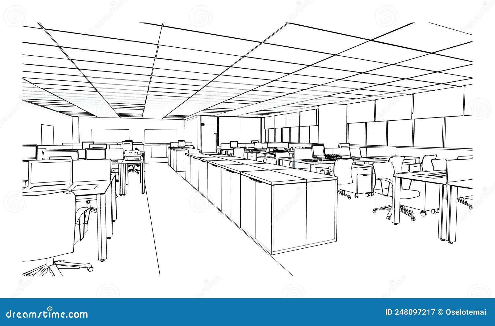 Line Drawing of Office,Modern Design Stock Illustration - Illustration ...