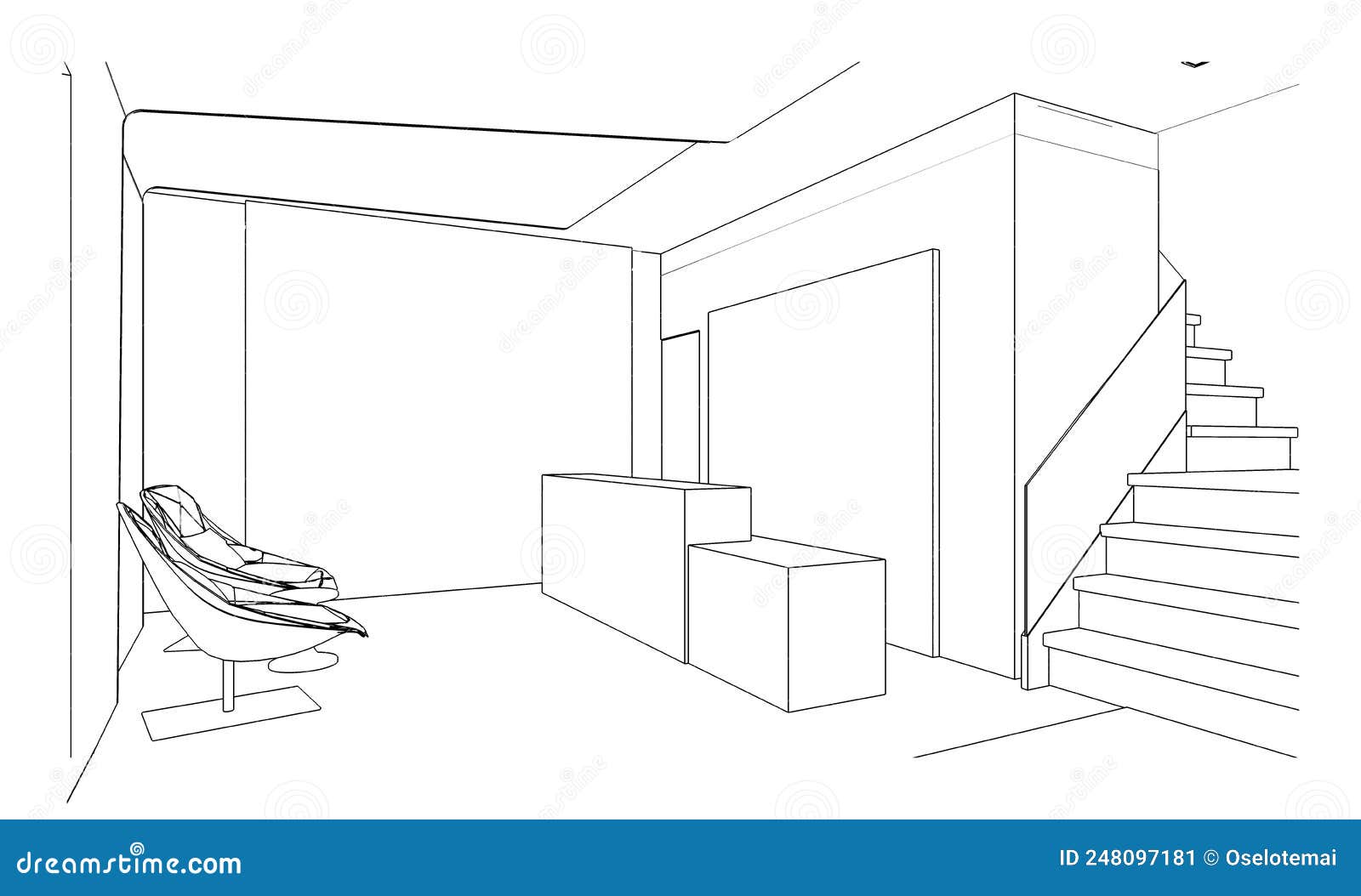 Line Drawing of Office Reception Area,Modern Design Stock Illustration ...
