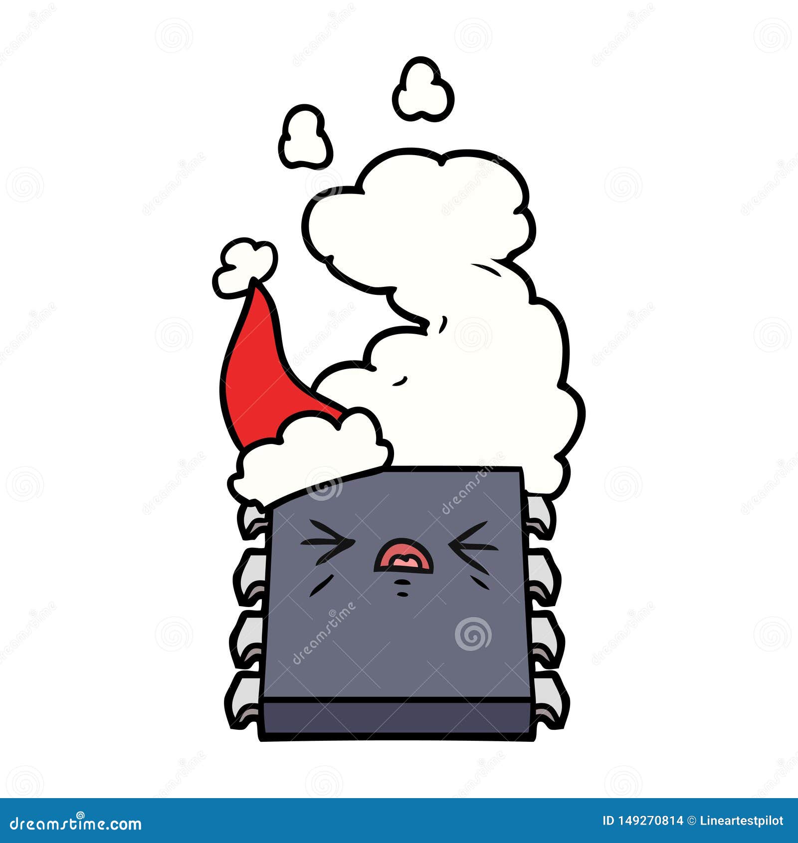 Line Drawing of a Overheating Computer Chip Wearing Santa Hat Stock ...