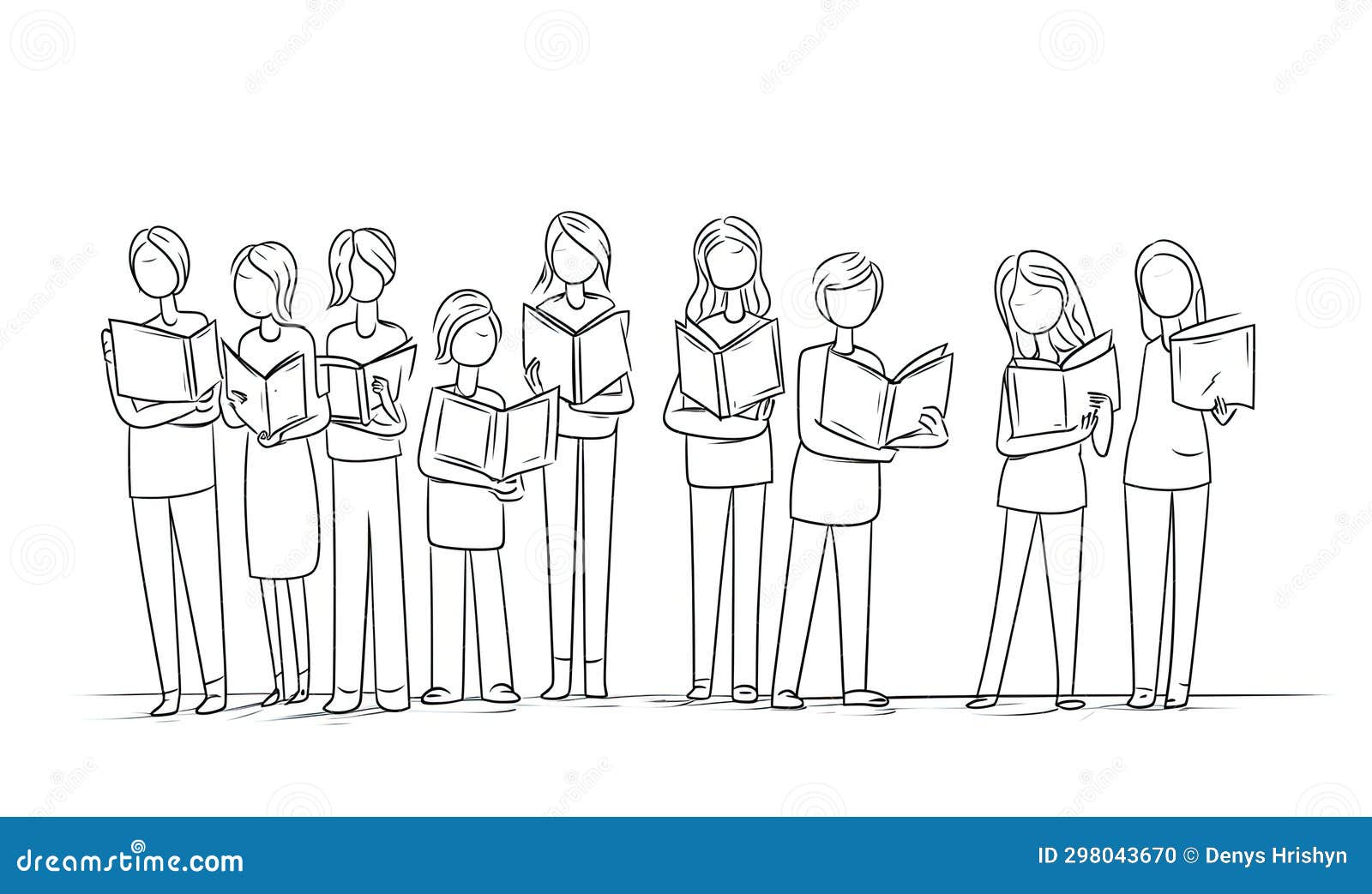 A Line Drawing of People Standing in a Row Stock Illustration ...