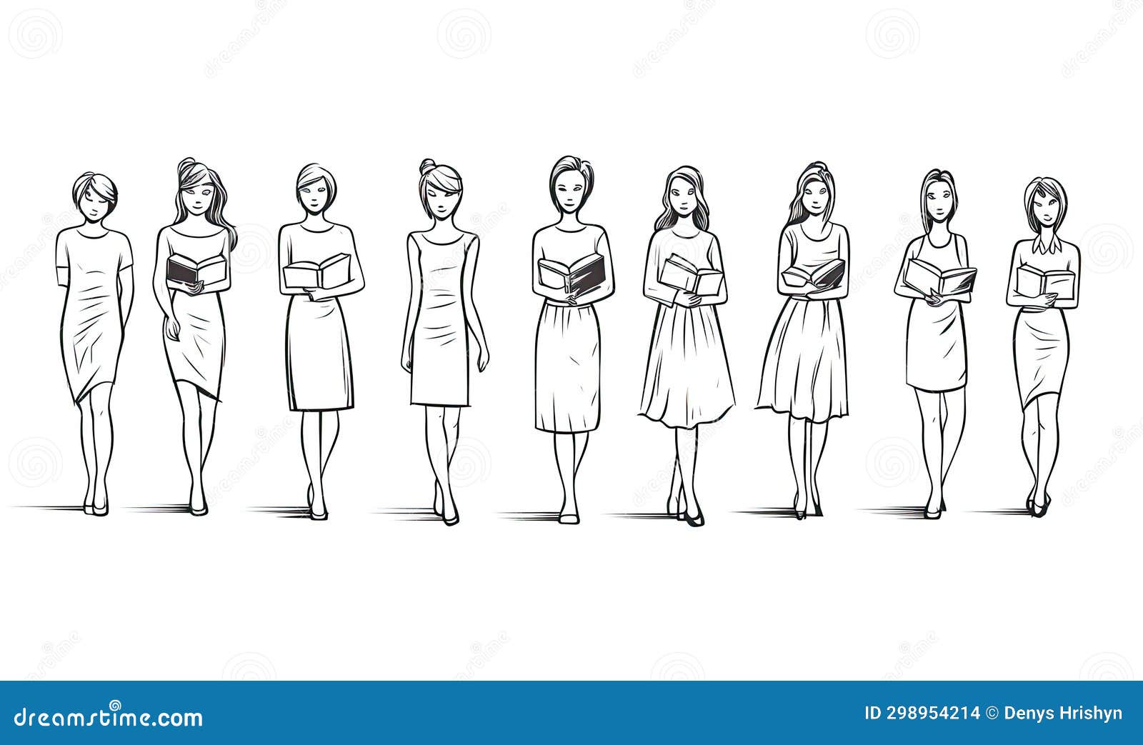 A Line Drawing of People Standing in a Row Stock Illustration ...