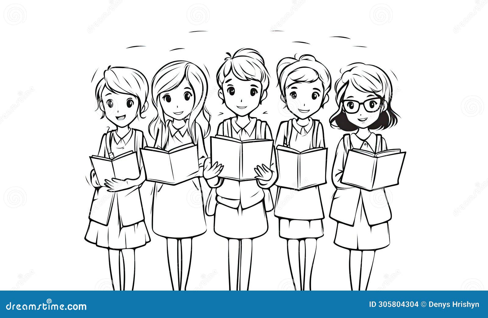 A Line Drawing of People Standing in a Row Stock Illustration ...