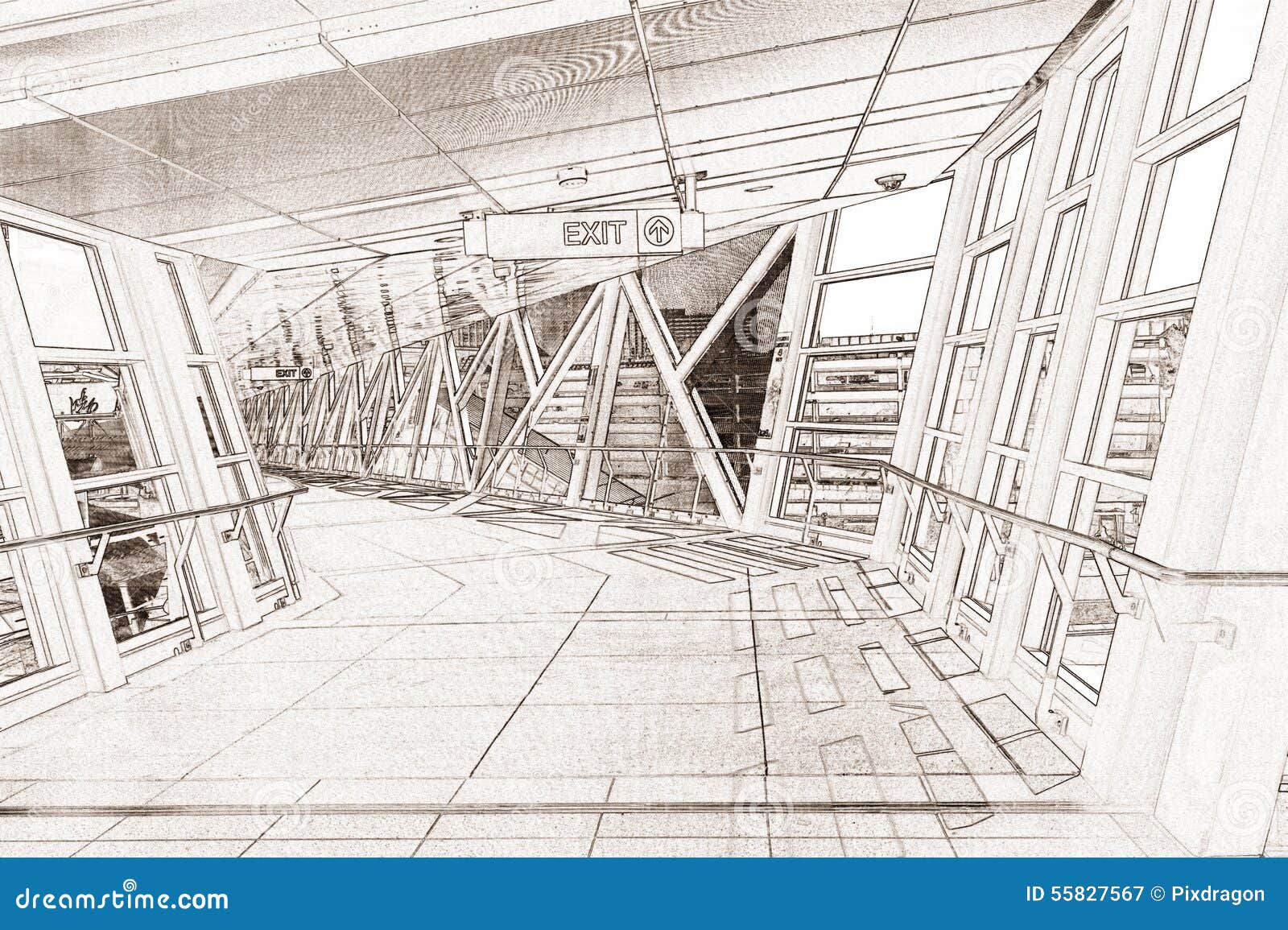 Line Drawing Rendering Of A Walkway Royalty-Free Illustration ...