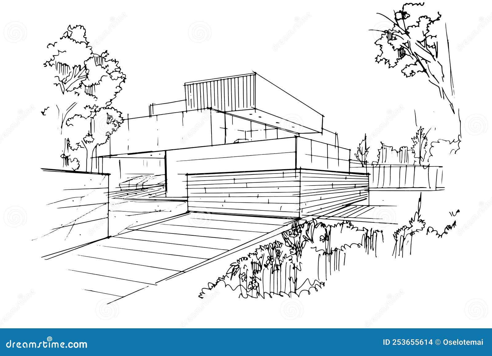 Line Drawing of Residential House,modern Design,vector Stock Vector ...