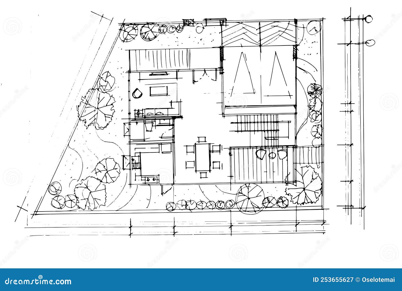 Line Drawing of Residential House Plan,modern Design,vector Stock ...