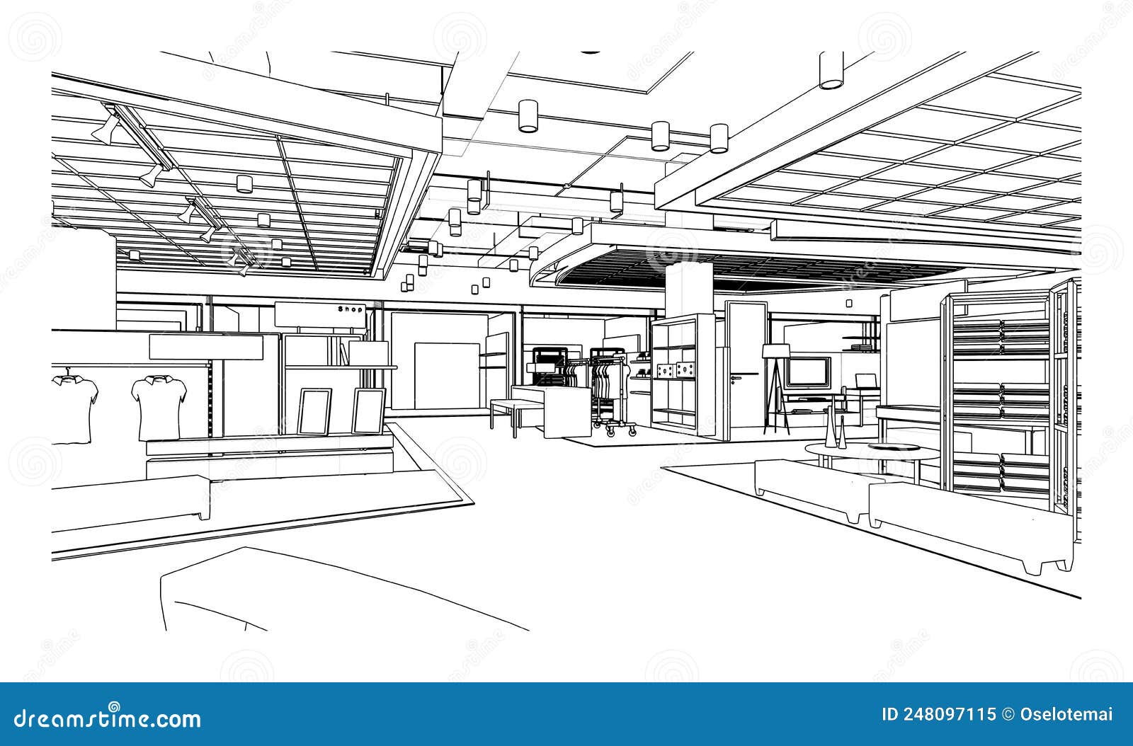 Line Drawing of Shopping and Mall,Modern Design Stock Illustration ...