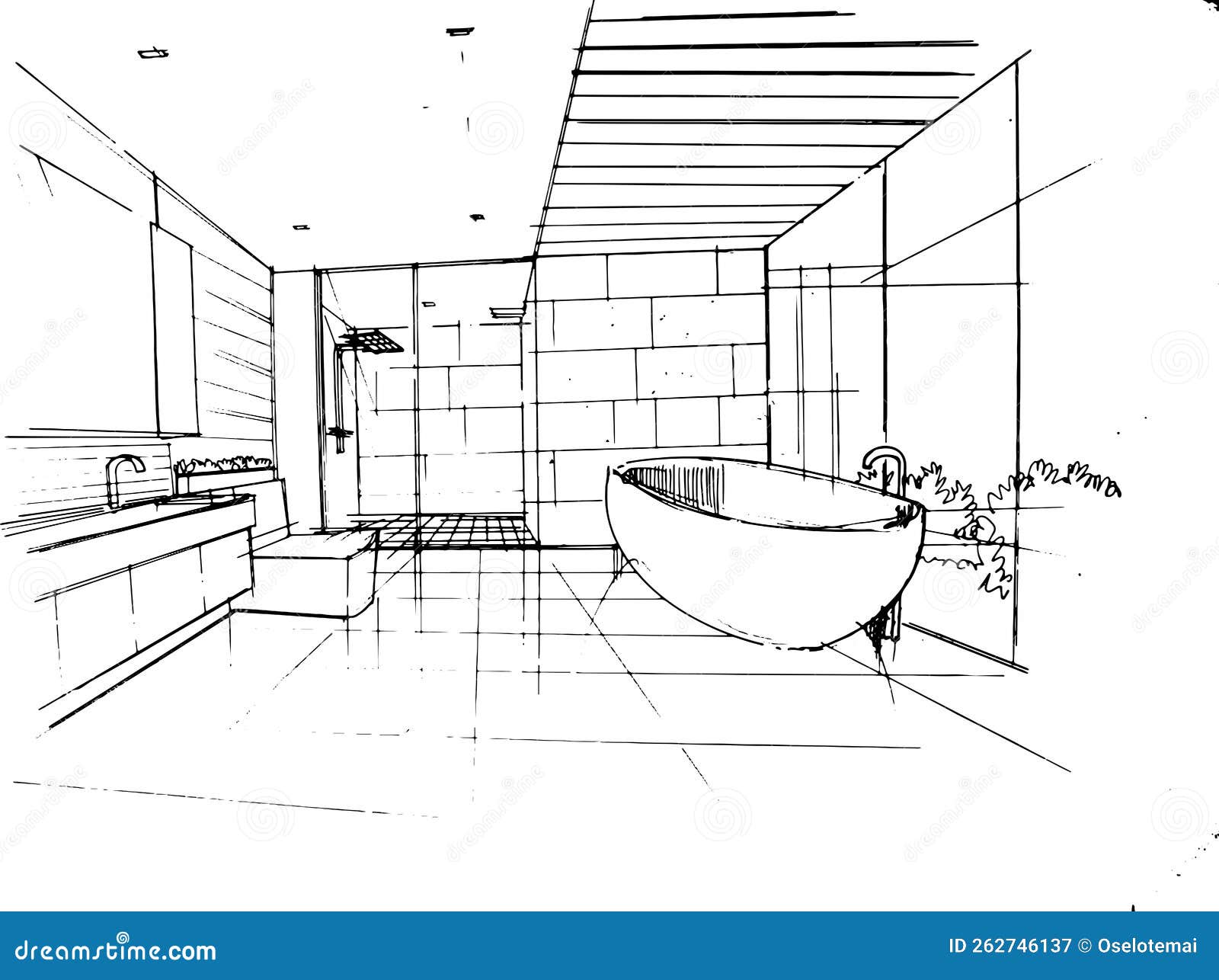 Line Drawing Small Bathroom .Modern Design,vector,2d Illustration Stock ...