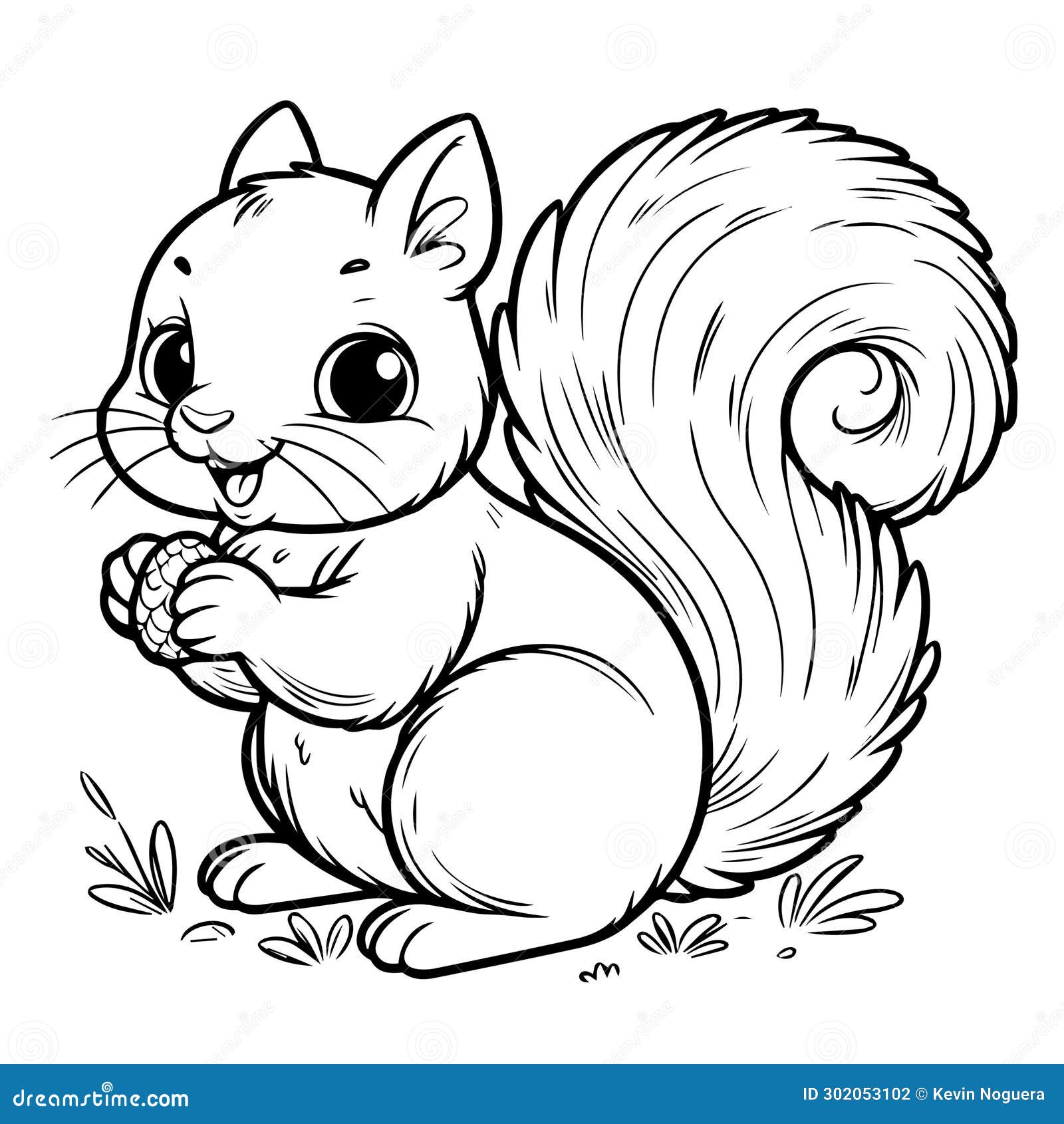 Line Drawing of a Squirrel in Black and White for Coloring Vector Stock ...