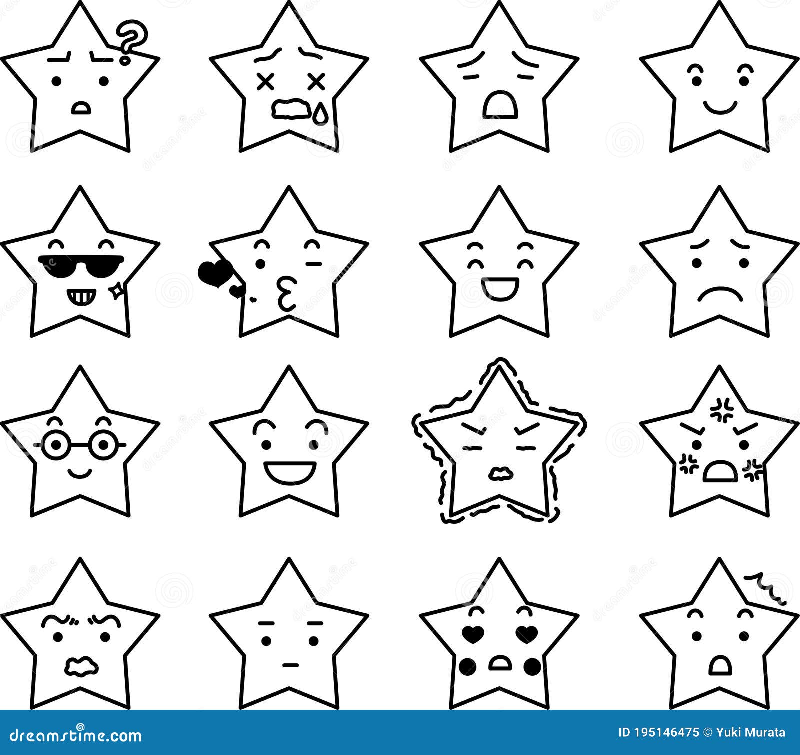 Line Drawing of Star Emoticon Icon Set Stock Vector - Illustration of ...