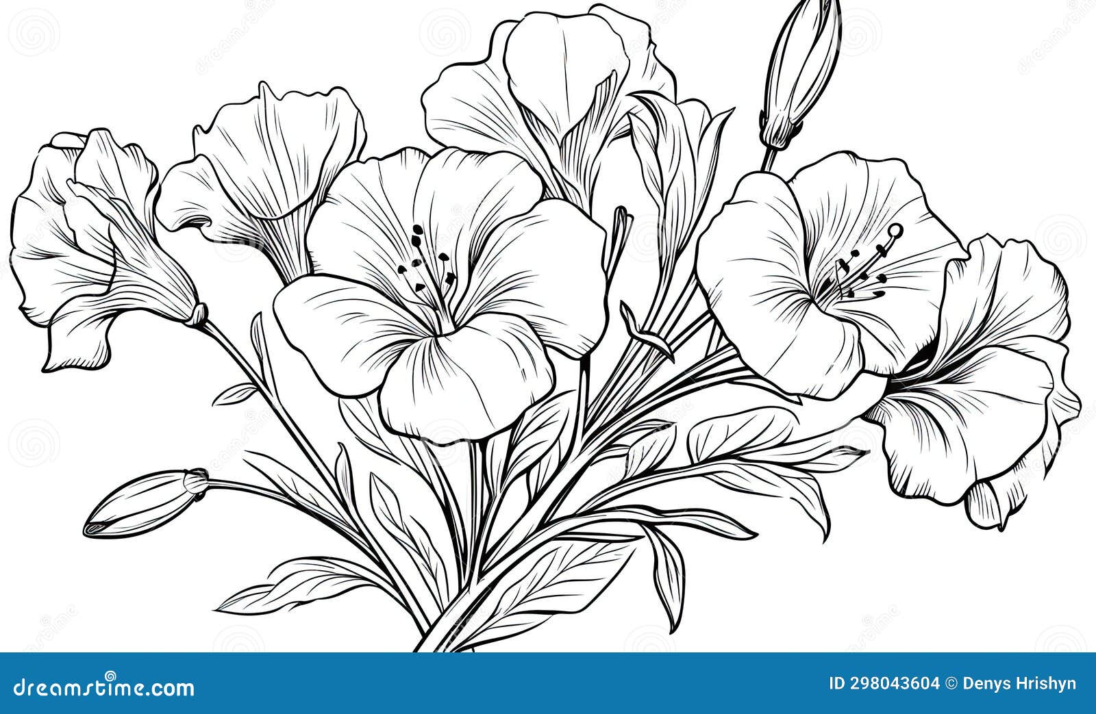 A Line Drawing of Three Flowers on a White Background Stock ...
