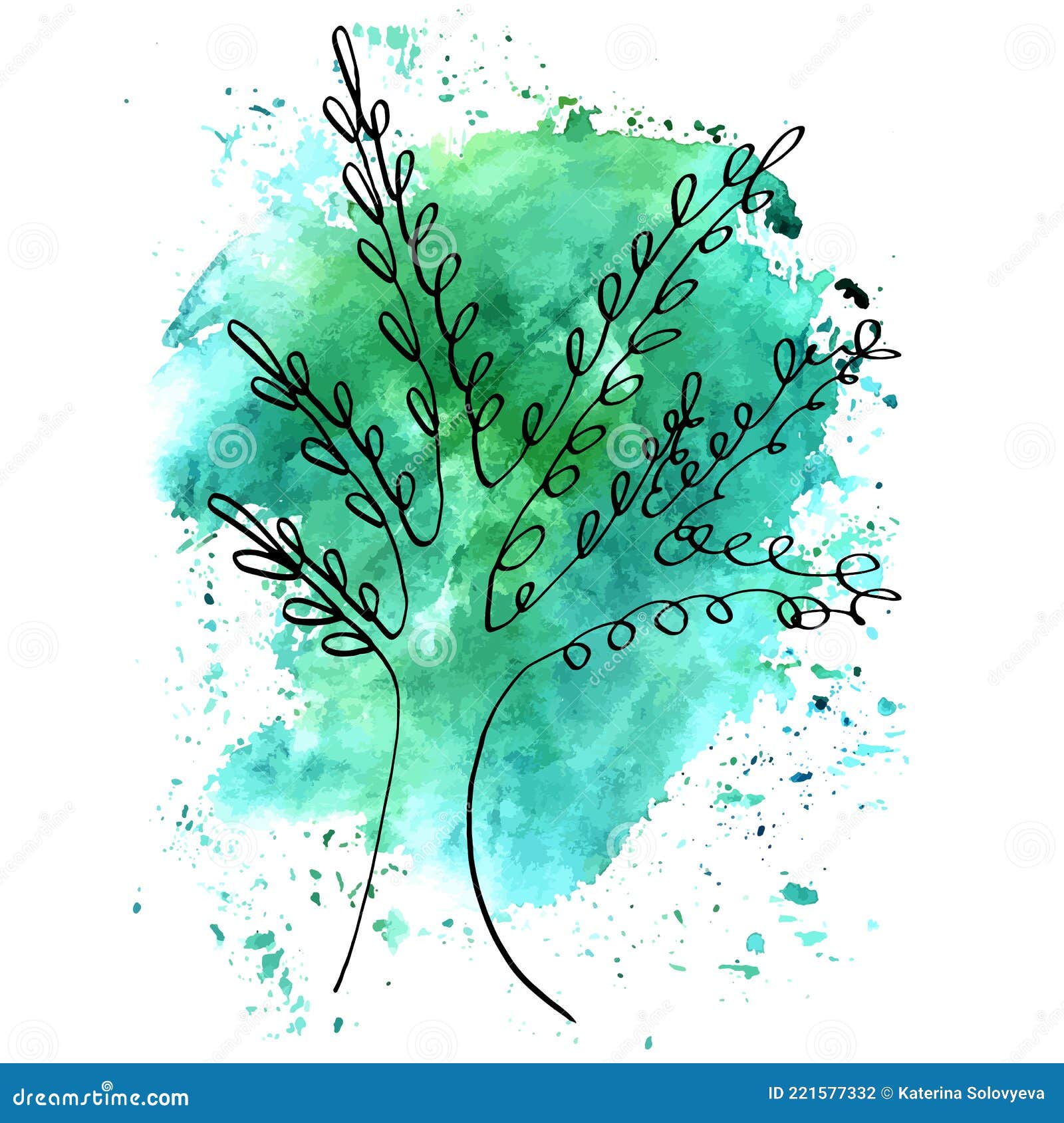 A Line Drawing of a Tree with a Watercolor Texture Stock Vector ...