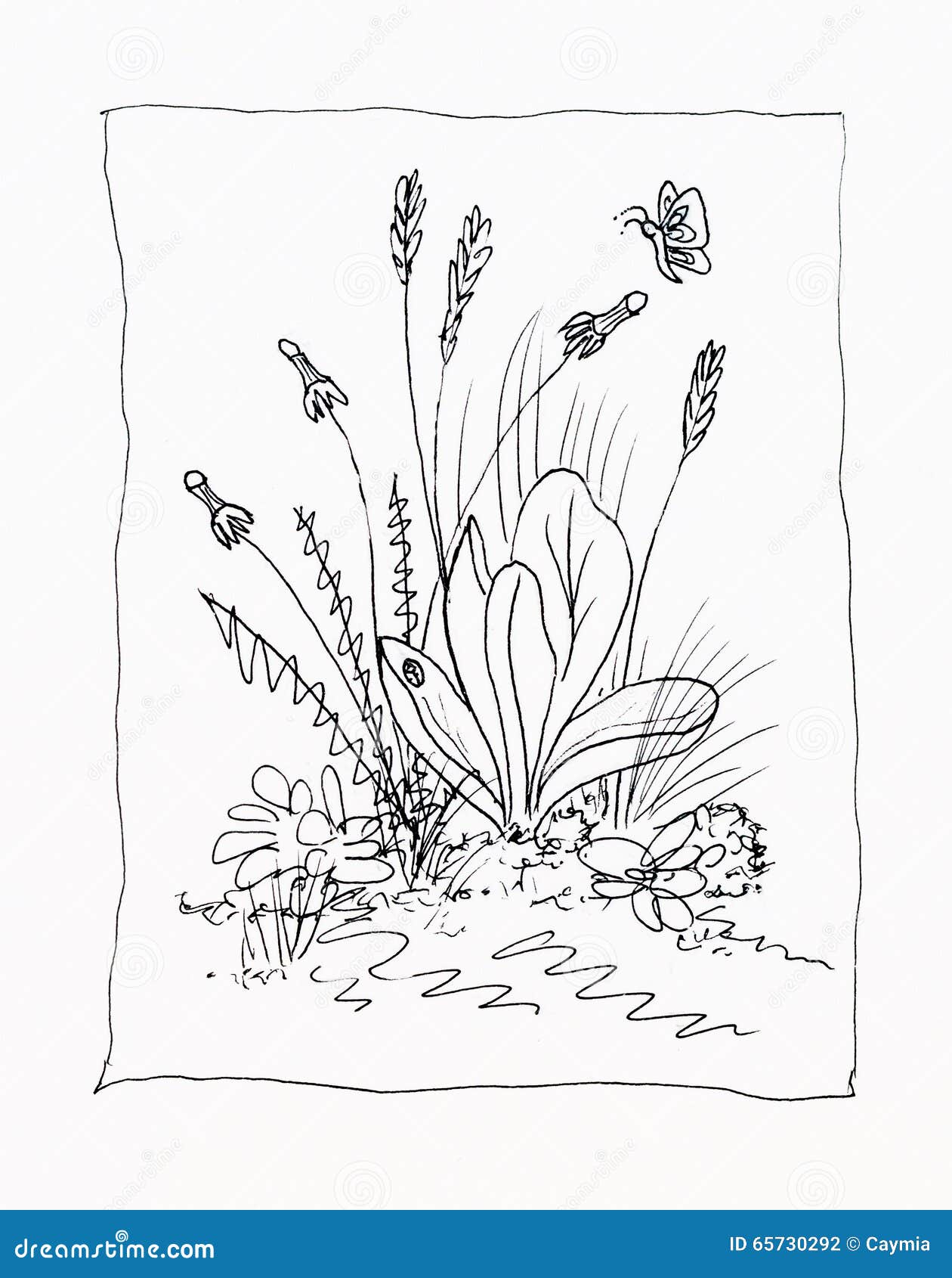 Line drawing of weeds. stock illustration. Illustration of black - 65730292