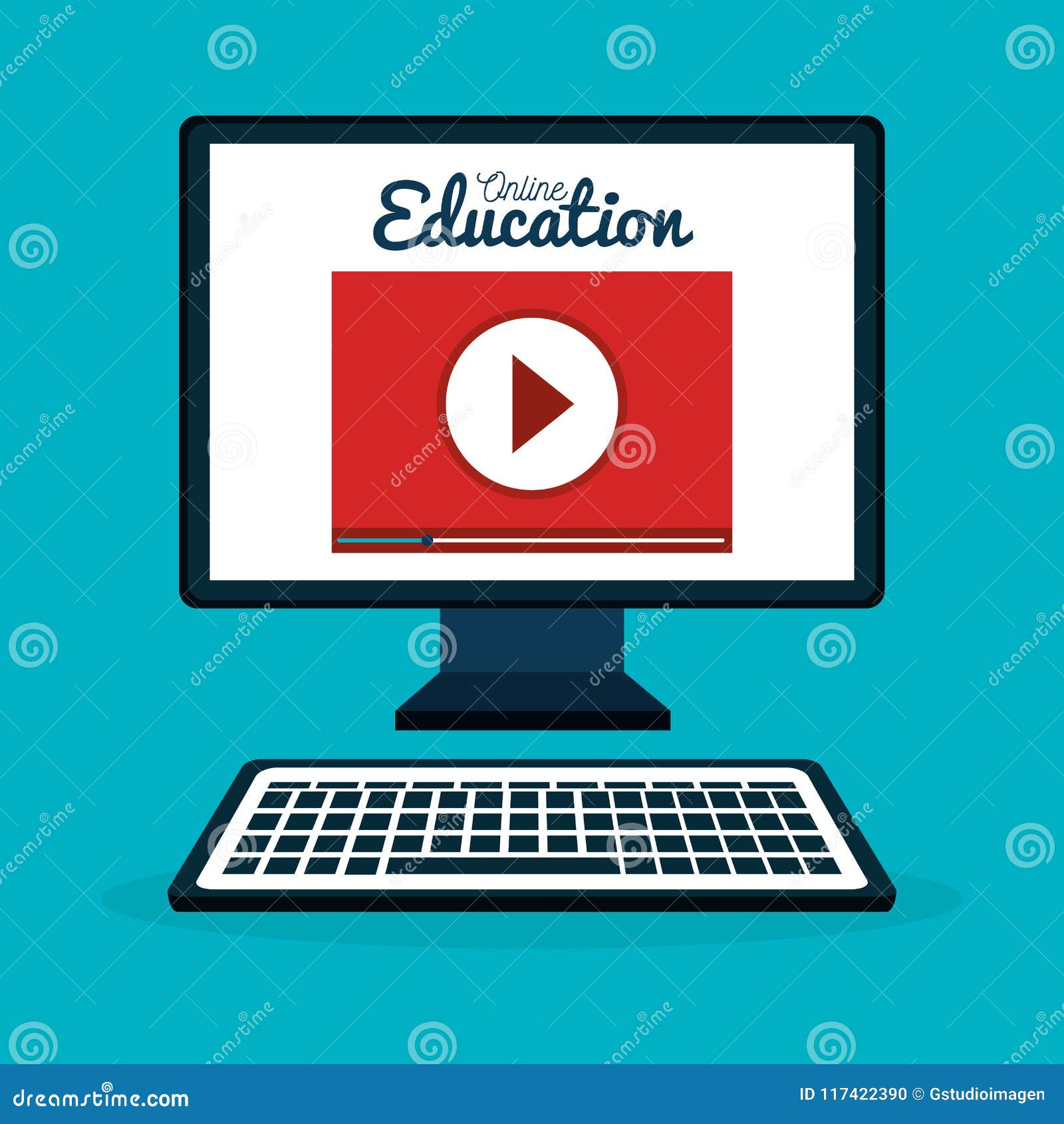 On Line Education with Desktop Computer Stock Vector - Illustration of ...