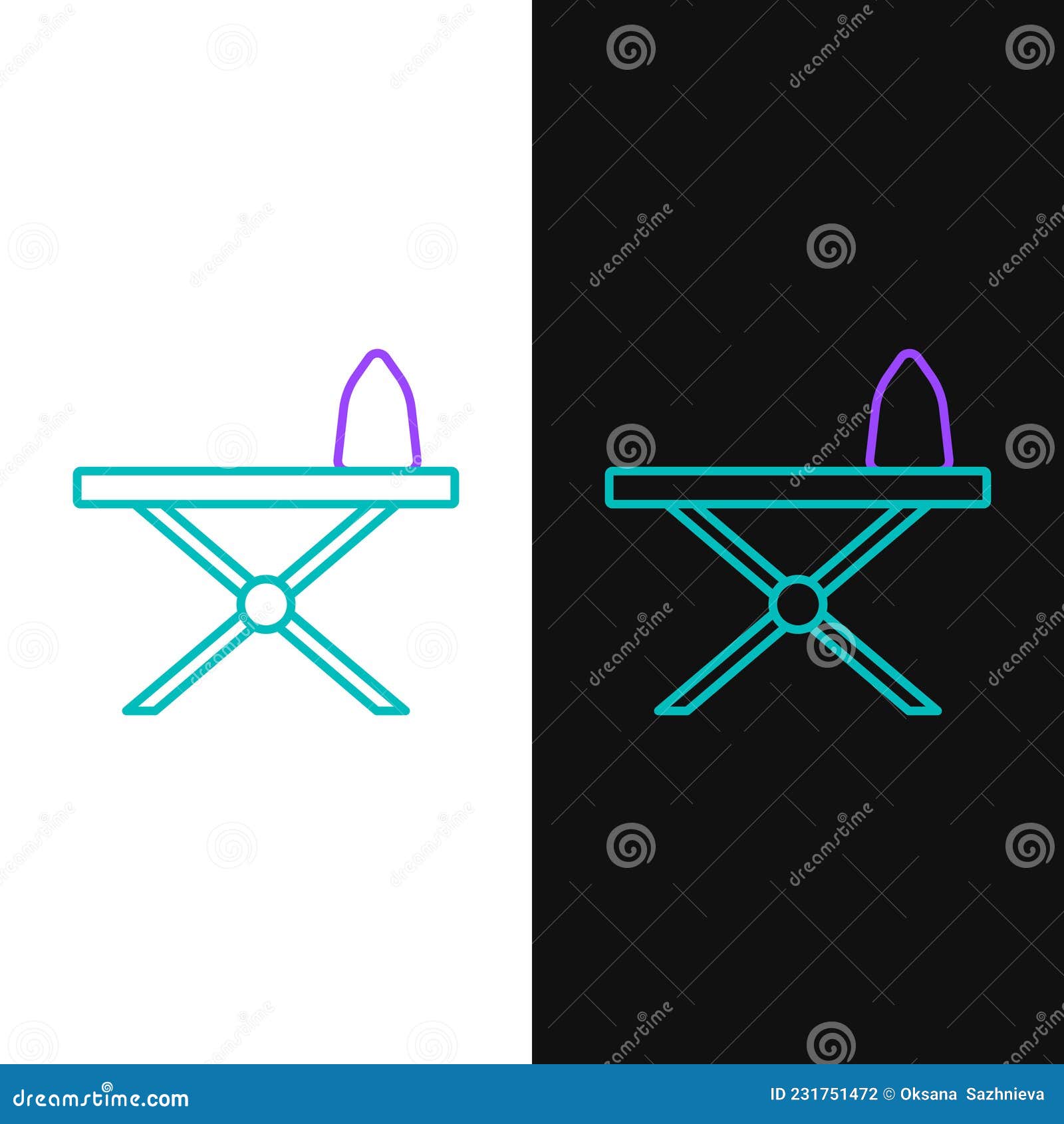 Line Electric Iron And Ironing Board Icon Isolated On White And Black