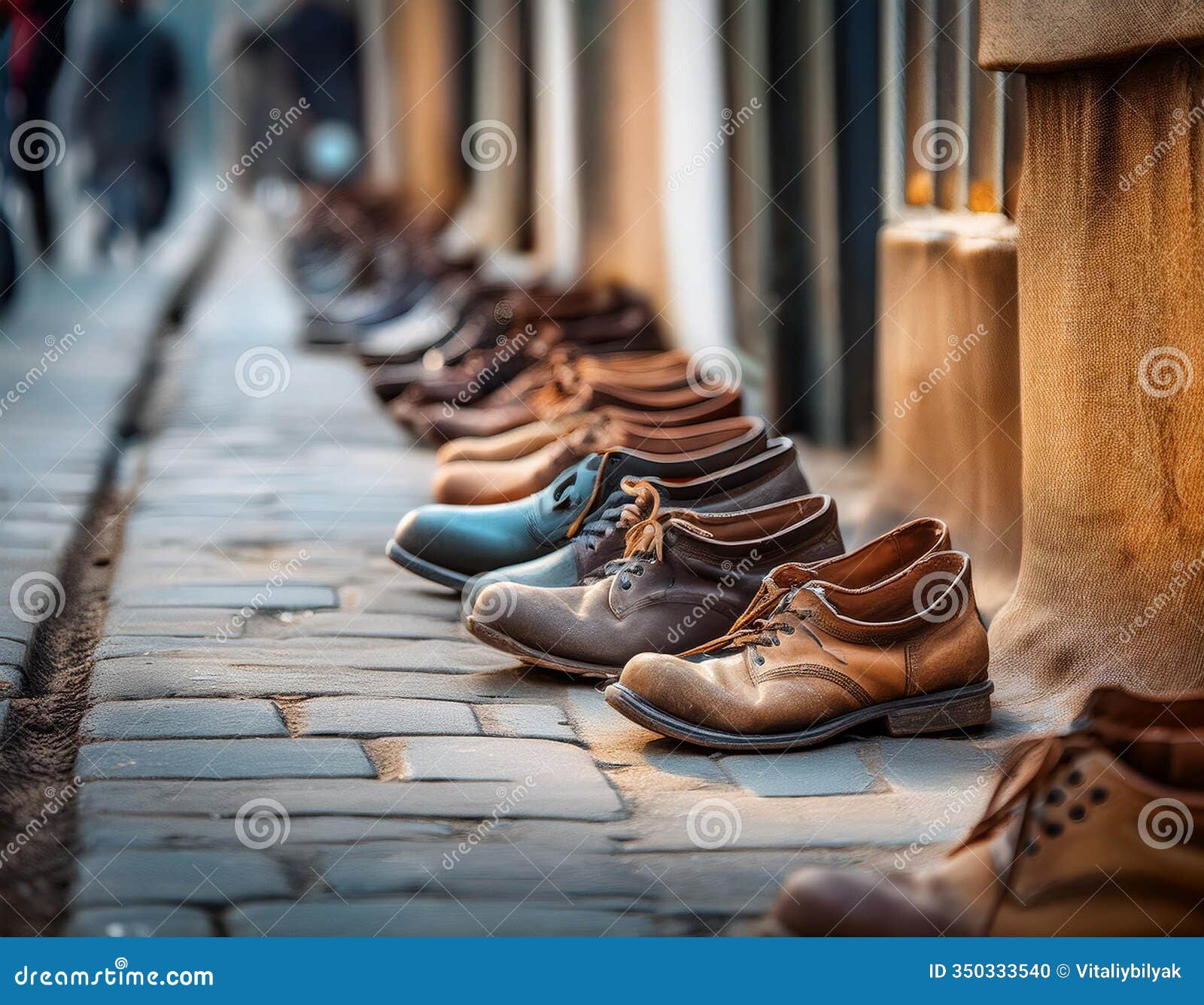 A Line of Empty, Worn Shoes Representing Homelessness and Lack of ...