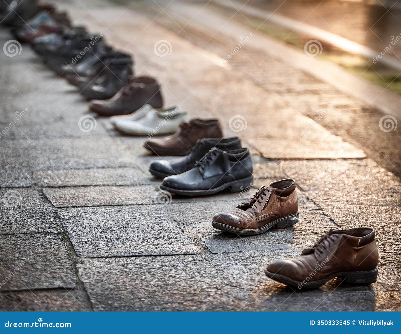 A Line of Empty, Worn Shoes Representing Homelessness and Lack of ...