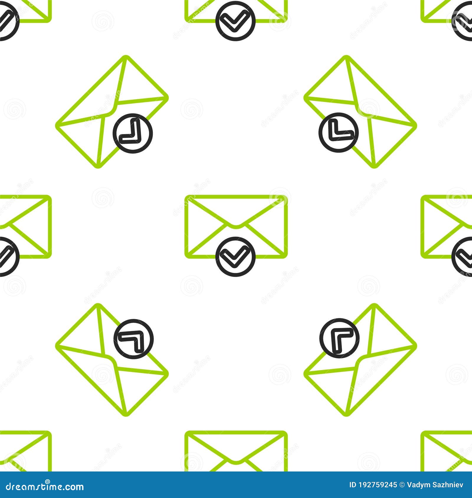 Line Envelope and Check Mark Icon Isolated Seamless Pattern on White ...