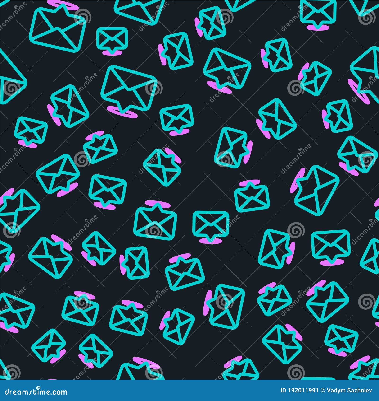 Line Envelope Icon Isolated Seamless Pattern on Black Background. Email ...