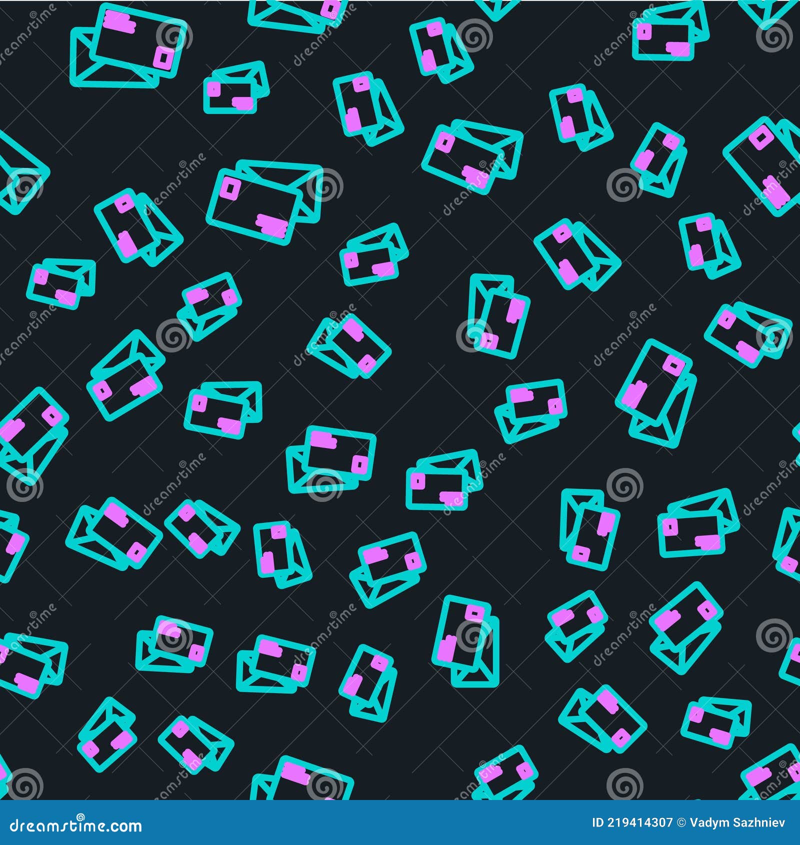 Line Envelope Icon Isolated Seamless Pattern on Black Background. Email ...