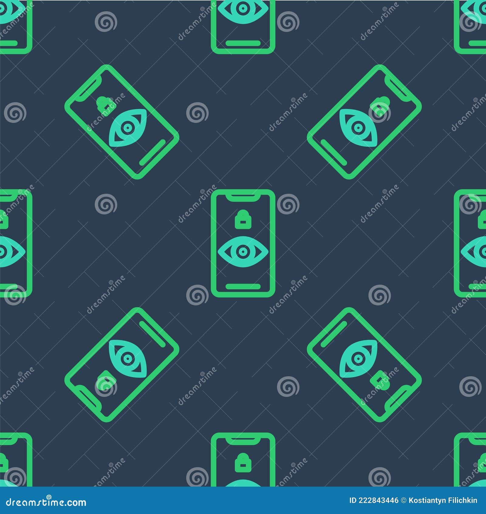 Line Eye Scan Icon Isolated Seamless Pattern on Blue Background ...