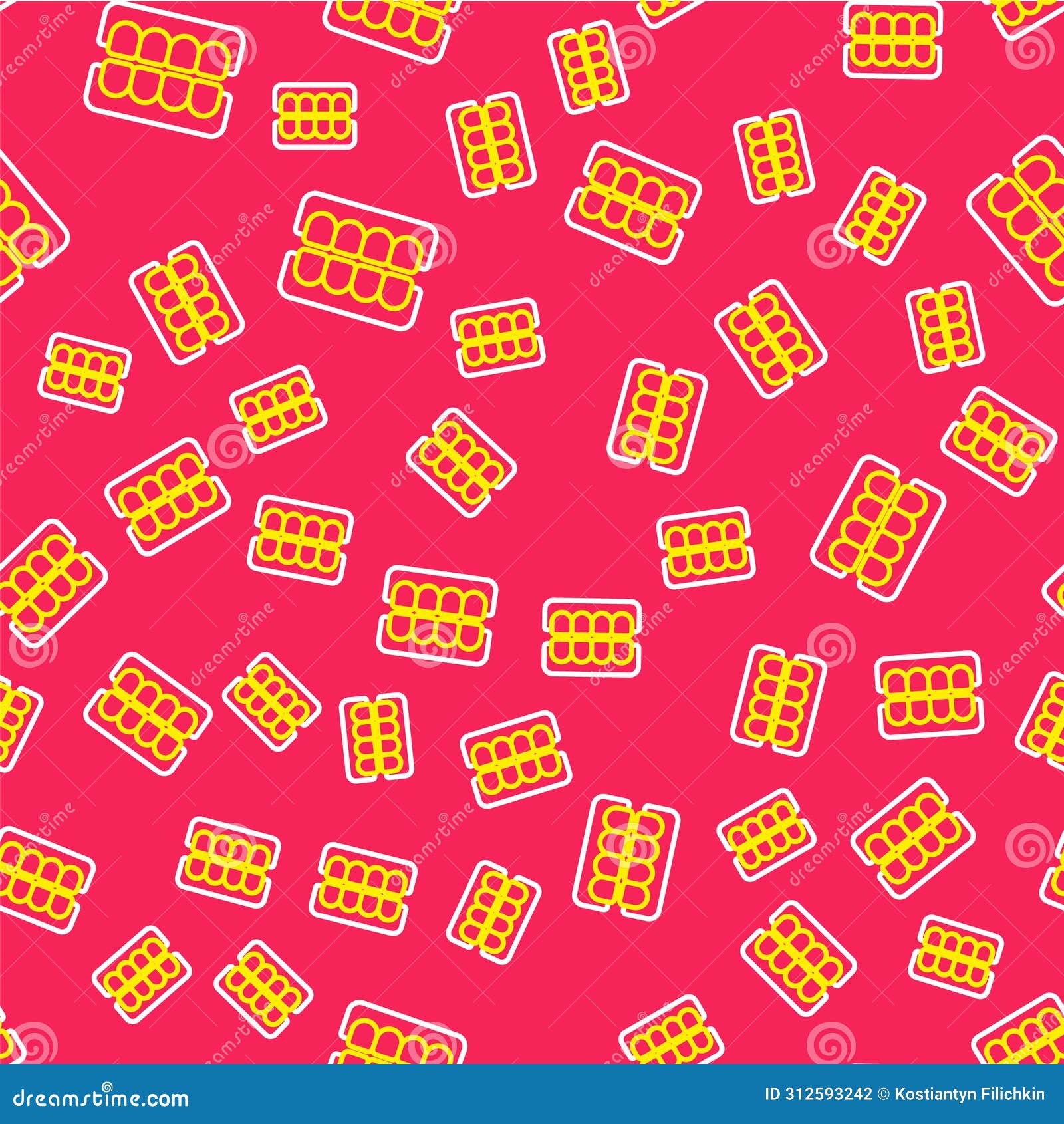 Line False Jaw Icon Isolated Seamless Pattern on Red Background. Dental ...