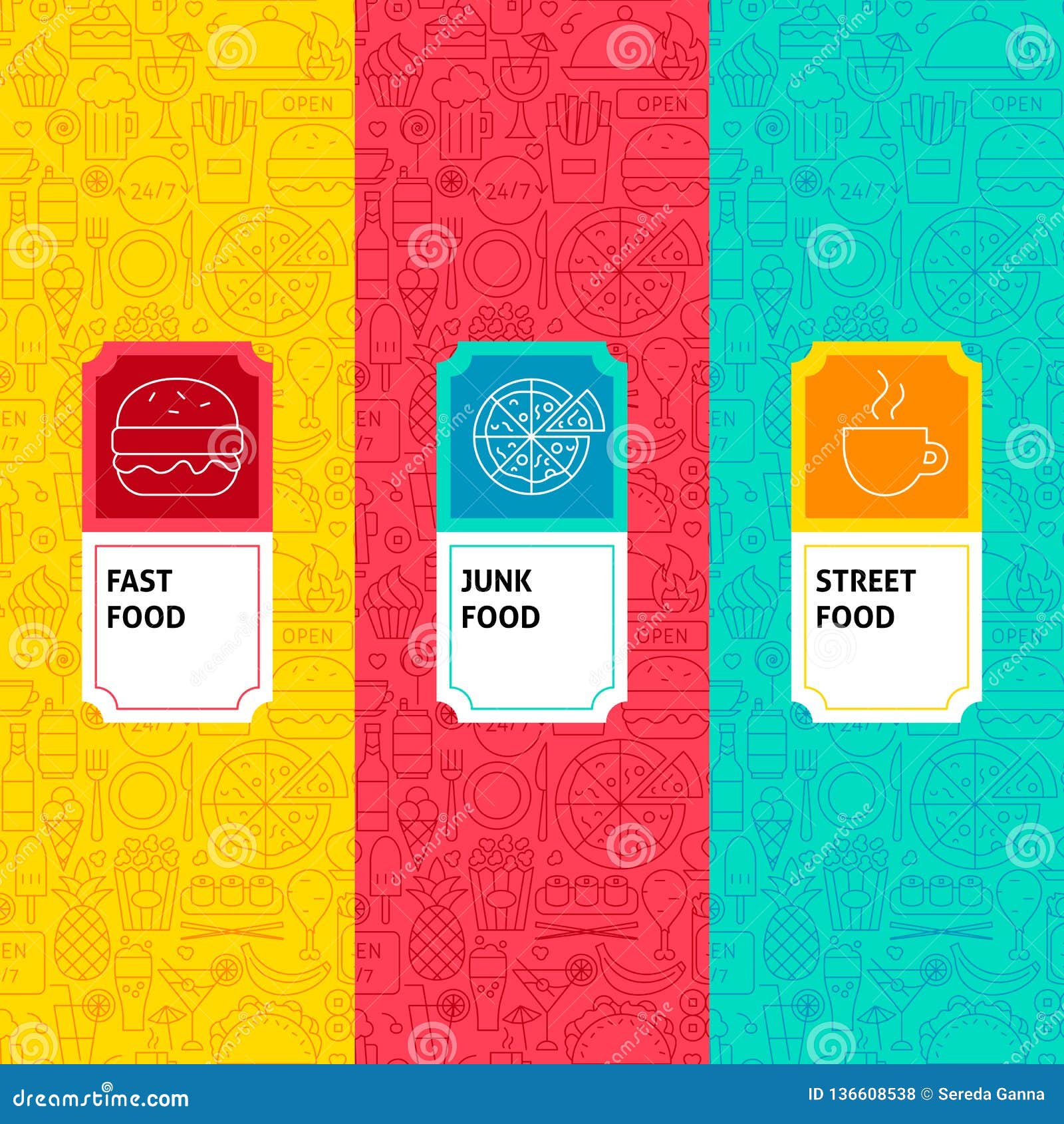 Line Fast Food Package Labels Stock Vector - Illustration of chicken ...