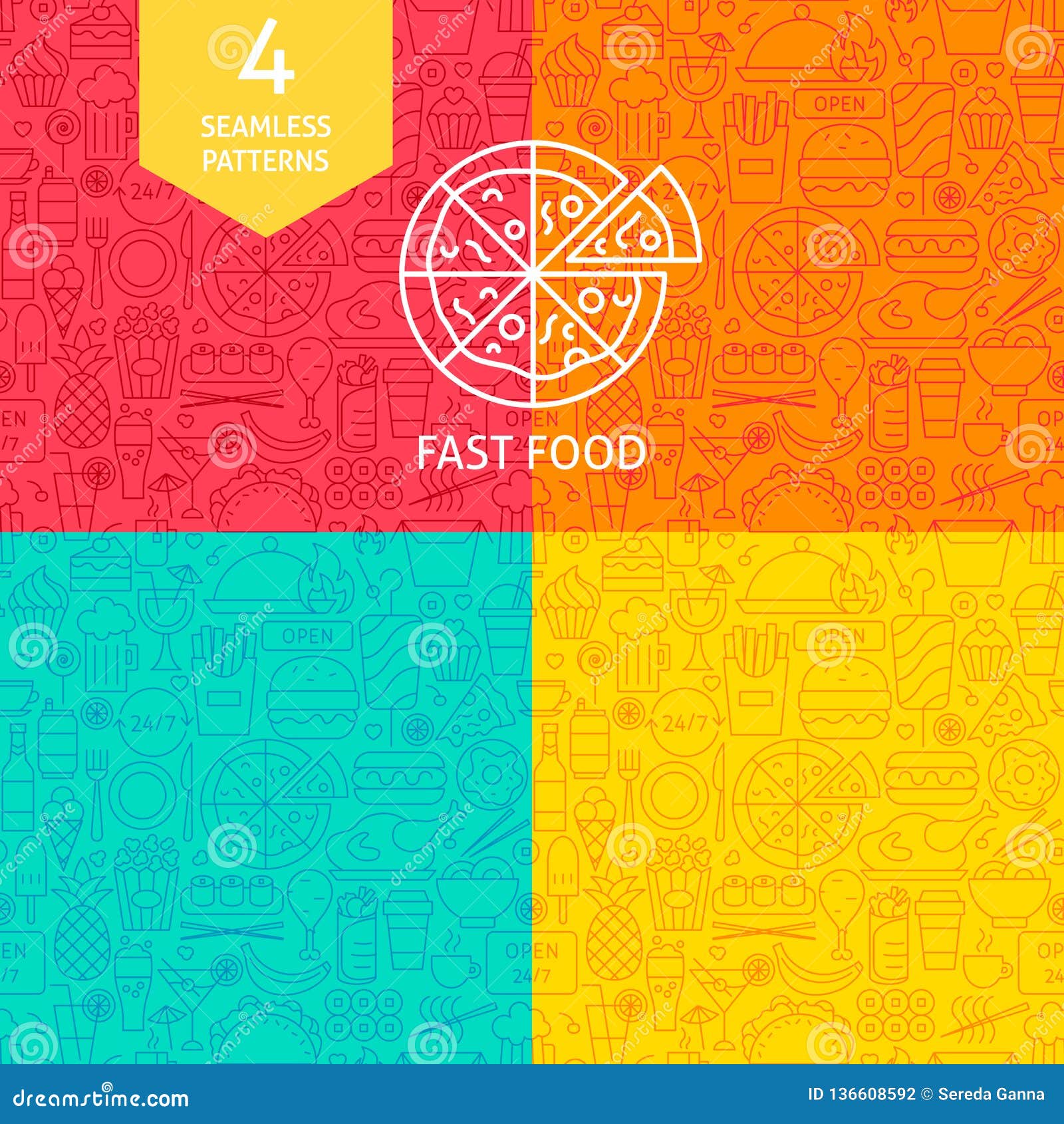 Line Fast Food Patterns stock vector. Illustration of menu - 136608592