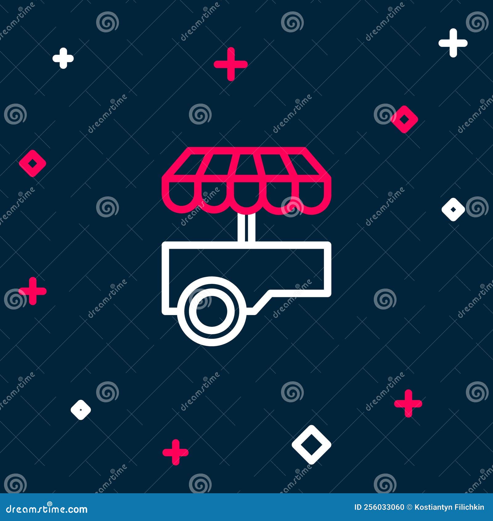 Line Fast Street Food Cart with Awning Icon Isolated on Blue Background ... Line Fast Street Food Cart with Awning Icon Isolated on Blue Background ...