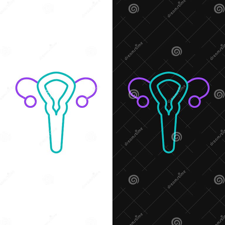 Line Female Reproductive System Icon Isolated On White And Black