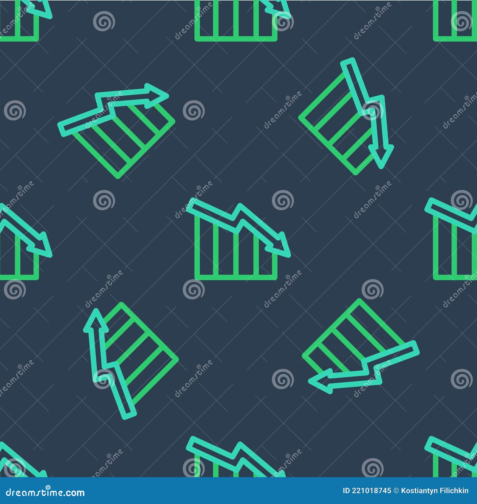 Line Financial Growth Decrease Icon Isolated Seamless Pattern on Blue Background. Increasing ...