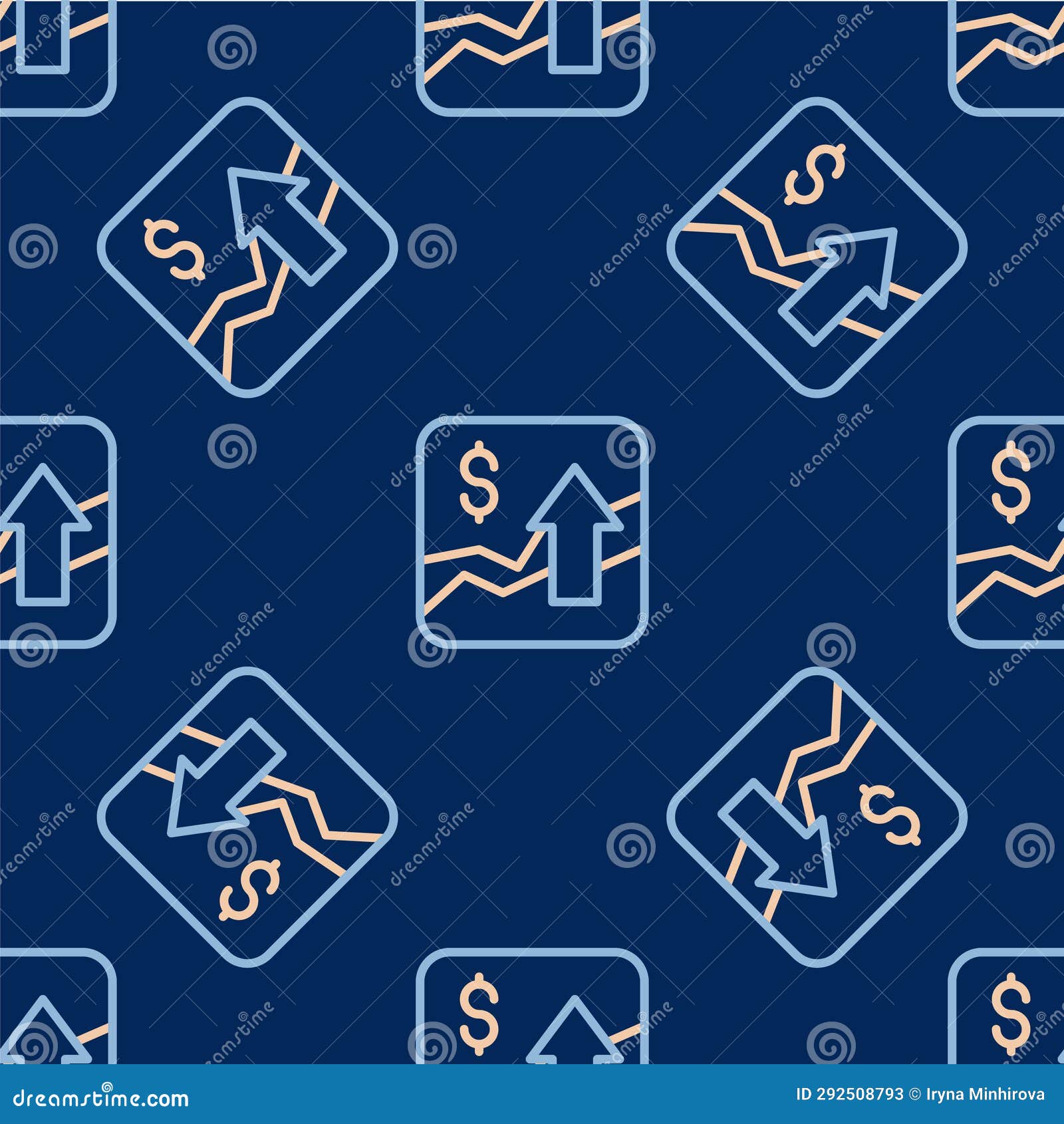 Line Financial Growth Increase Icon Isolated Seamless Pattern on Blue ...
