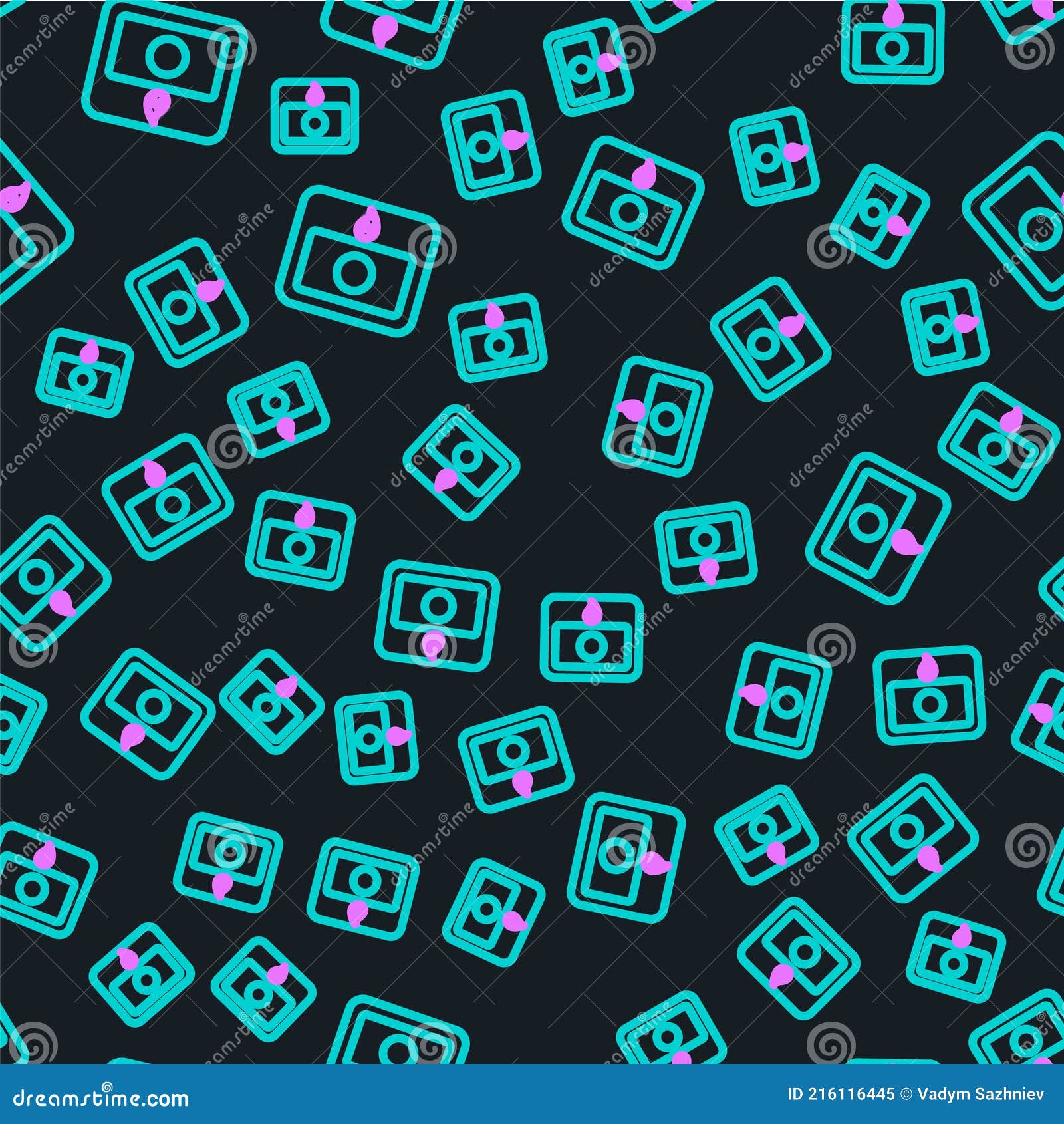 Line Fire Alarm System Icon Isolated Seamless Pattern on Black ...