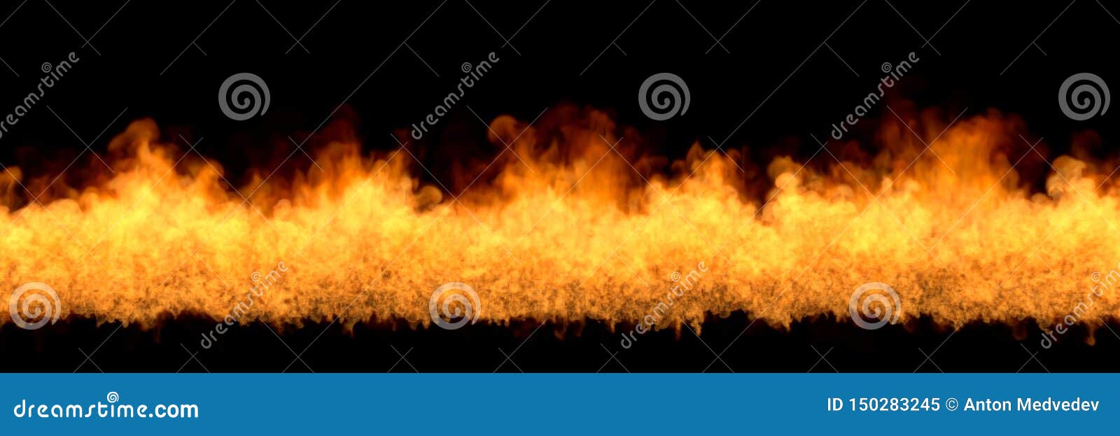 Line of Fire at Bottom - Fire 3D Illustration of Cosmic Glowing Hell ...