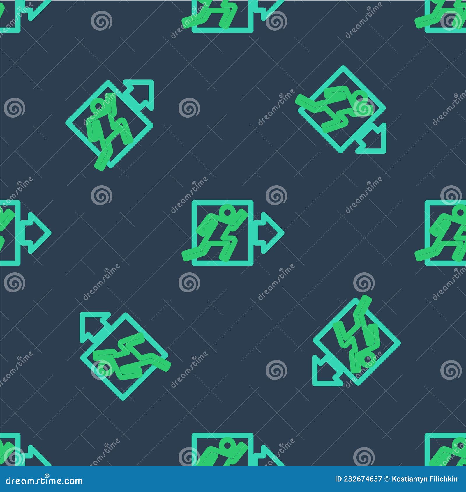 Line Fire Exit Icon Isolated Seamless Pattern on Blue Background. Fire ...