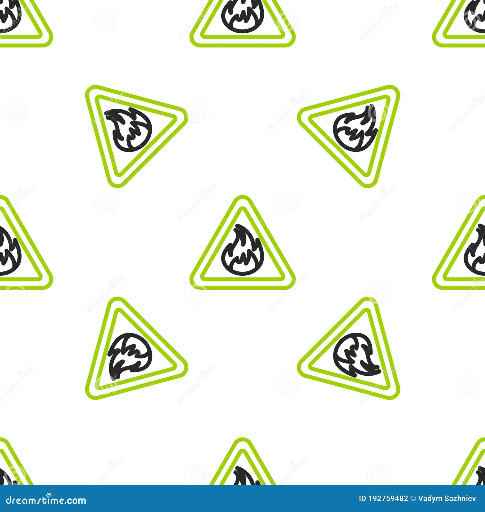 Line Fire Flame in Triangle Icon Isolated Seamless Pattern on White ...