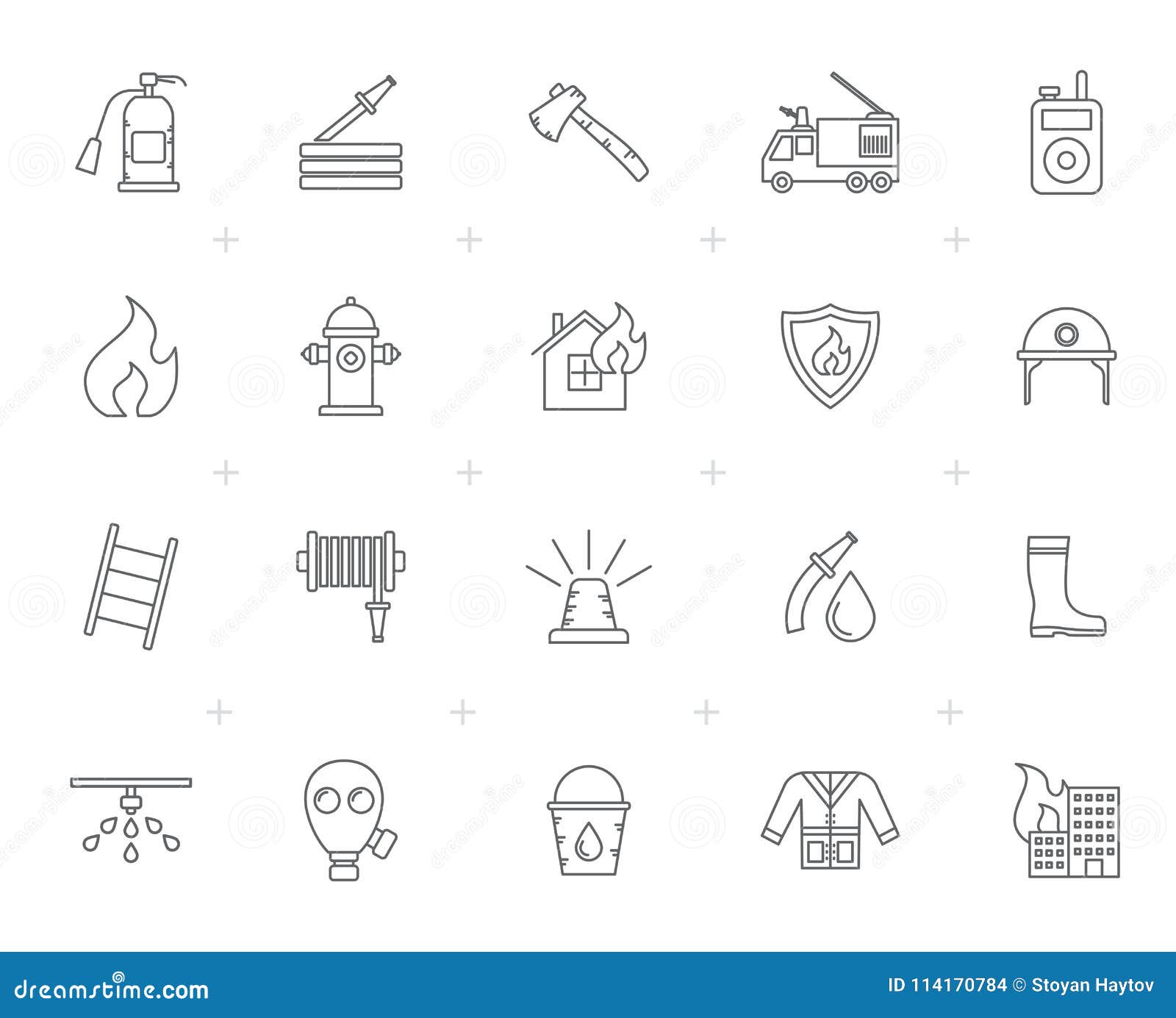 Line Firefighter and Fire Brigade Icons Stock Vector - Illustration of ...