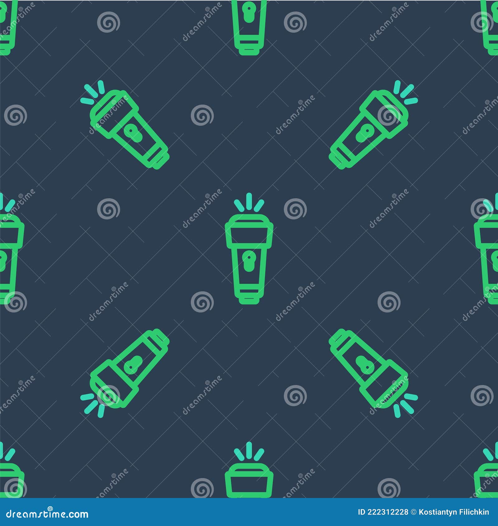 Line Flashlight Icon Isolated Seamless Pattern on Blue Background ...