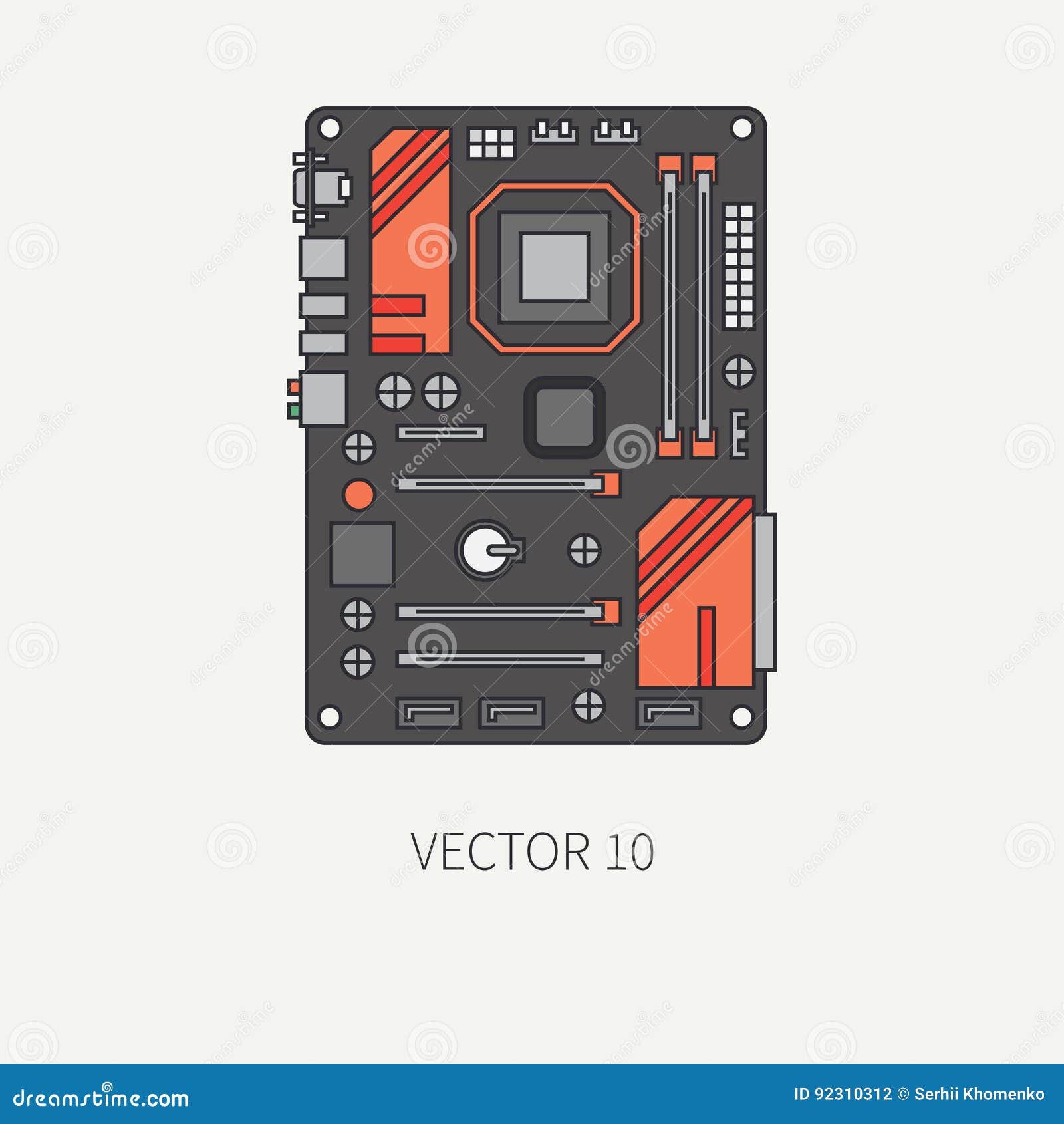 Line Flat Color Vector Computer Part Icon Motherboard. Cartoon Stock ... Line Flat Color Vector Computer Part Icon Motherboard. Cartoon Stock ...