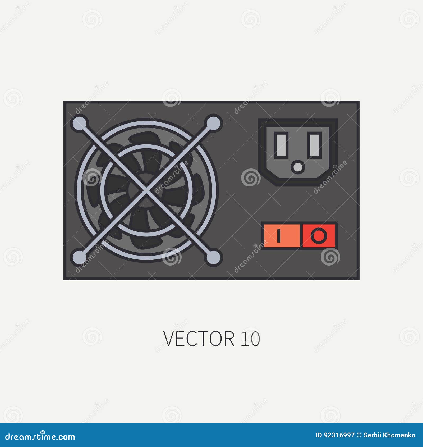 Line Flat Color Vector Computer Part Icon Power Supply. Cartoon Stock ... Line Flat Color Vector Computer Part Icon Power Supply. Cartoon Stock ...
