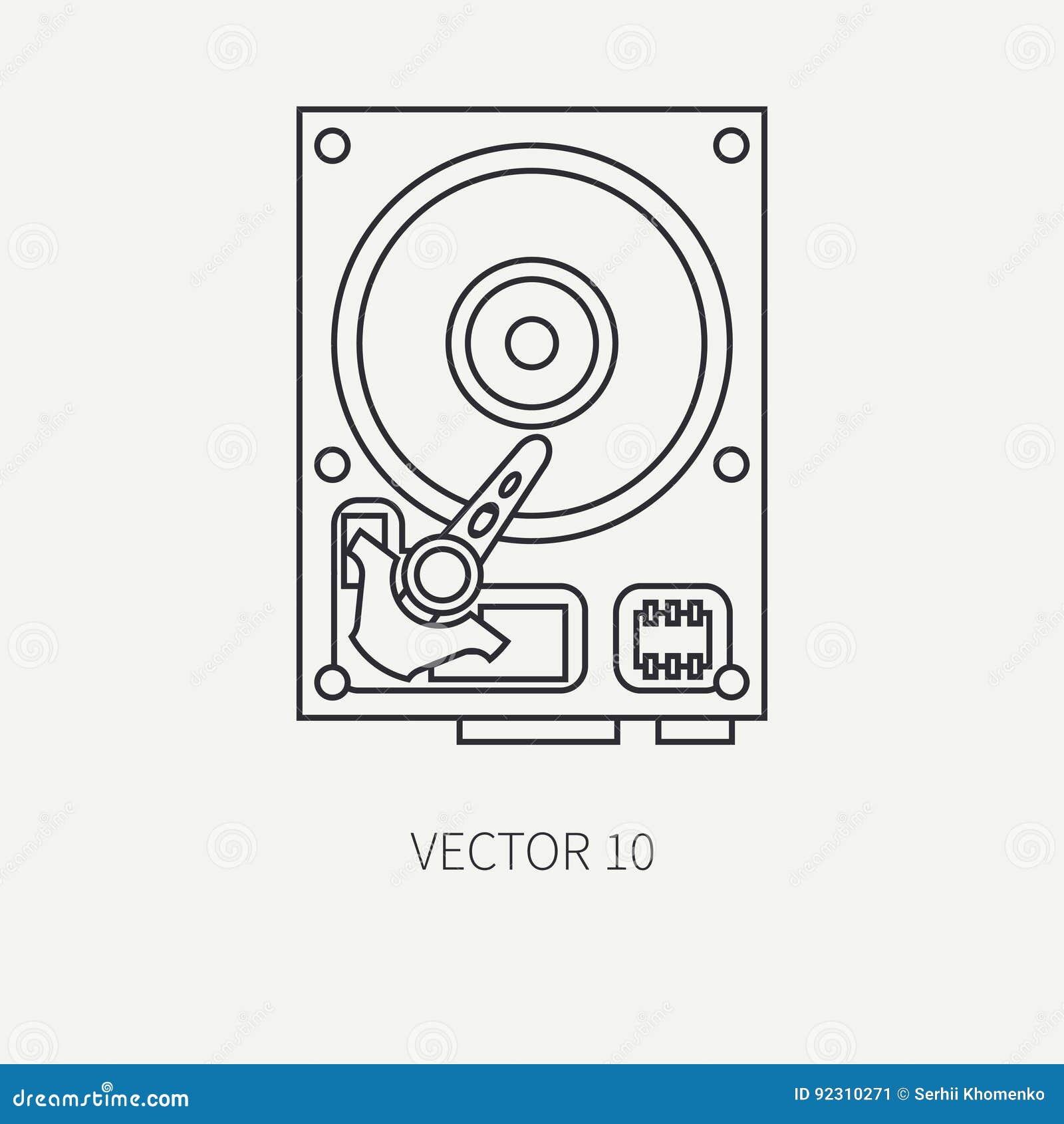 Line Flat Vector Computer Part Icon Data Storage Hdd. Cartoon Style ...