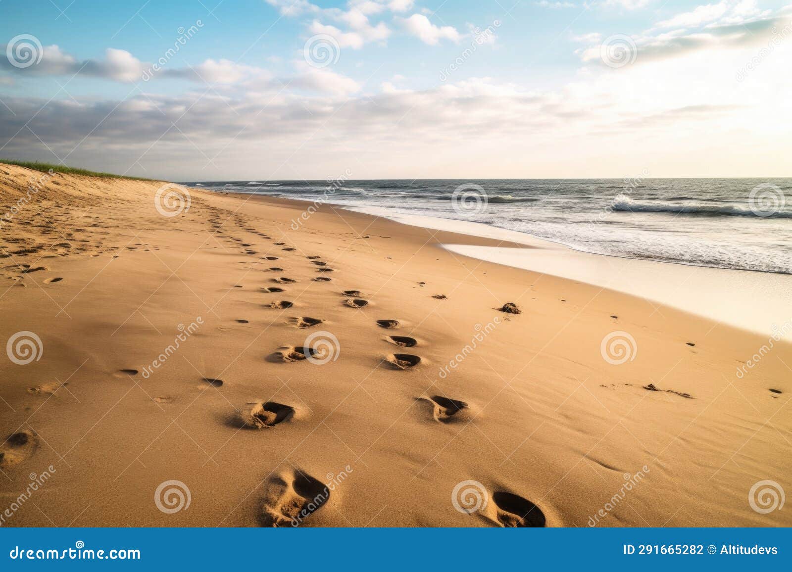 A Line of Footprints in the Sand Leading To the Ocean Stock Photo ...
