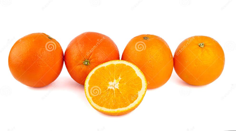 Line of Four Oranges and One in Front Stock Image - Image of lemon ...