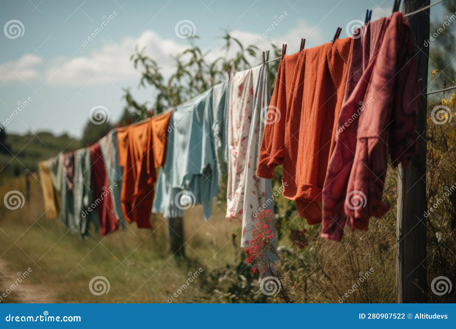Line of Freshly Washed Clothes, Fluttering in the Breeze Stock ...