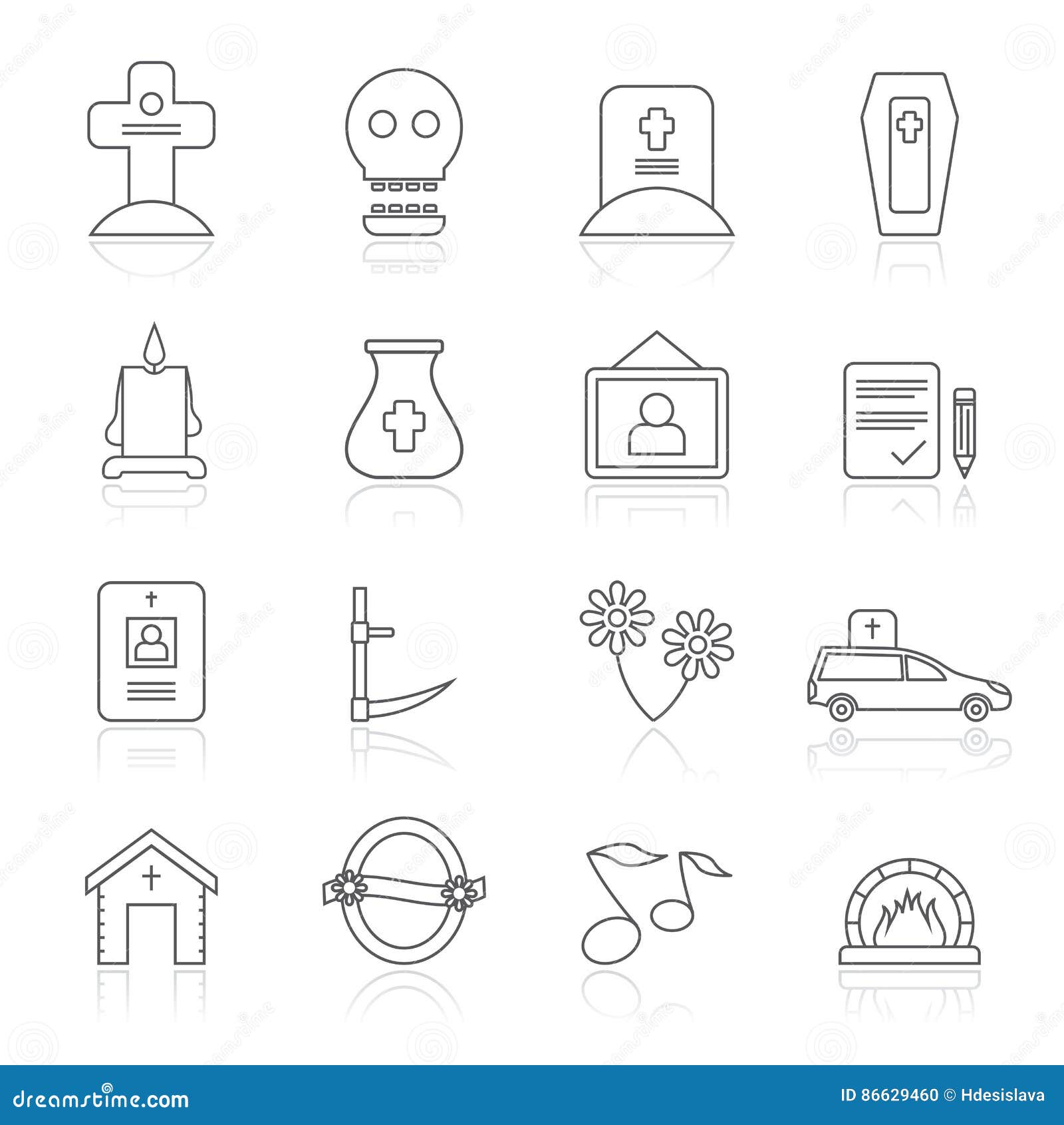 Line Funeral and Burial Icons Stock Vector - Illustration of coffin ...