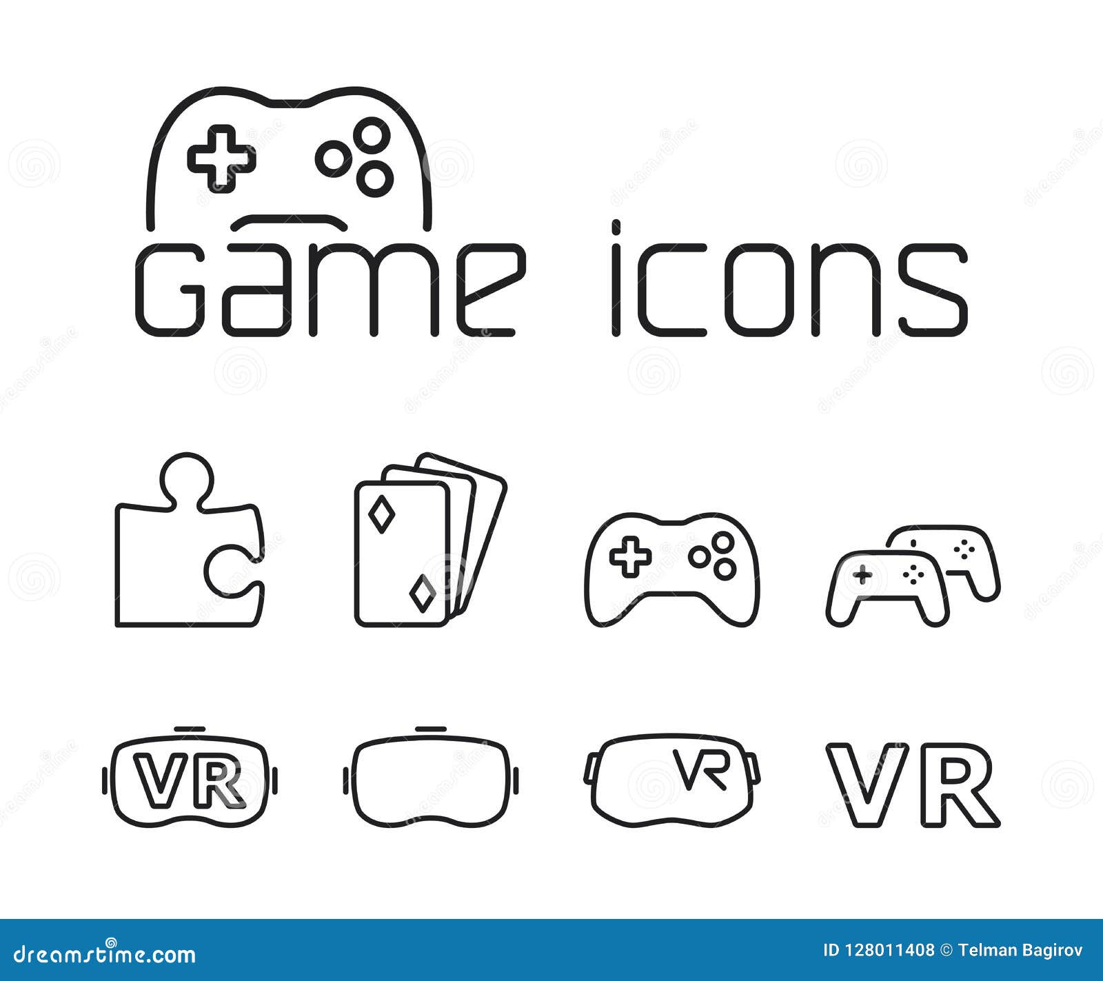 Line Game Icons Set on White Background Stock Illustration ...