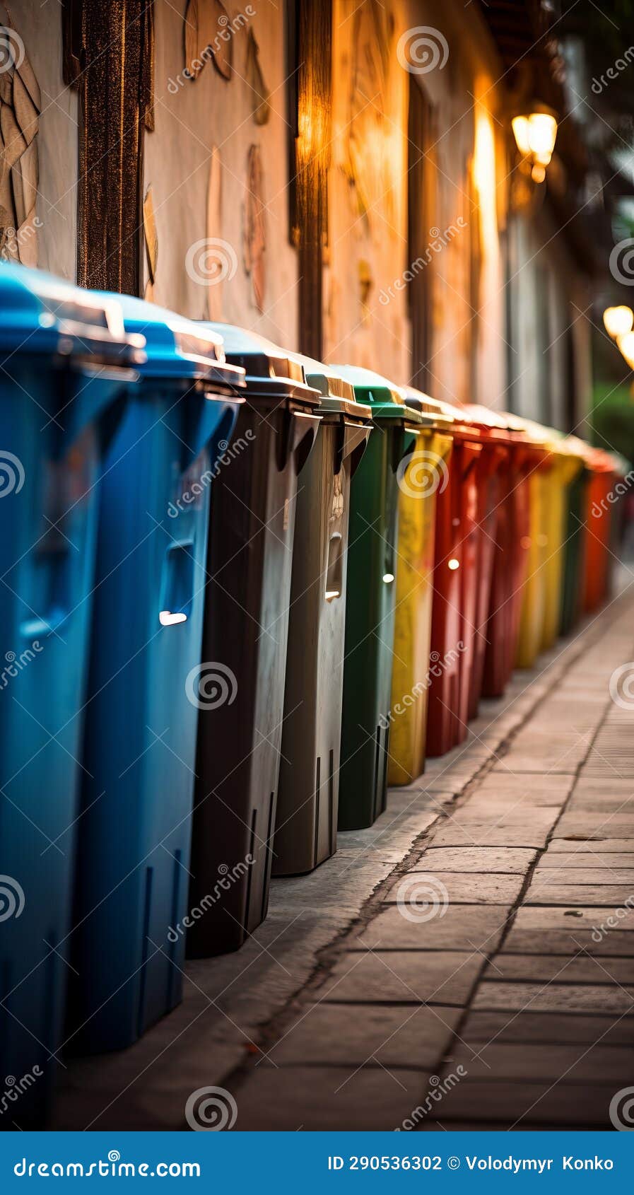 A Line of Garbage Bins Next To a Building Stock Photo - Image of ...